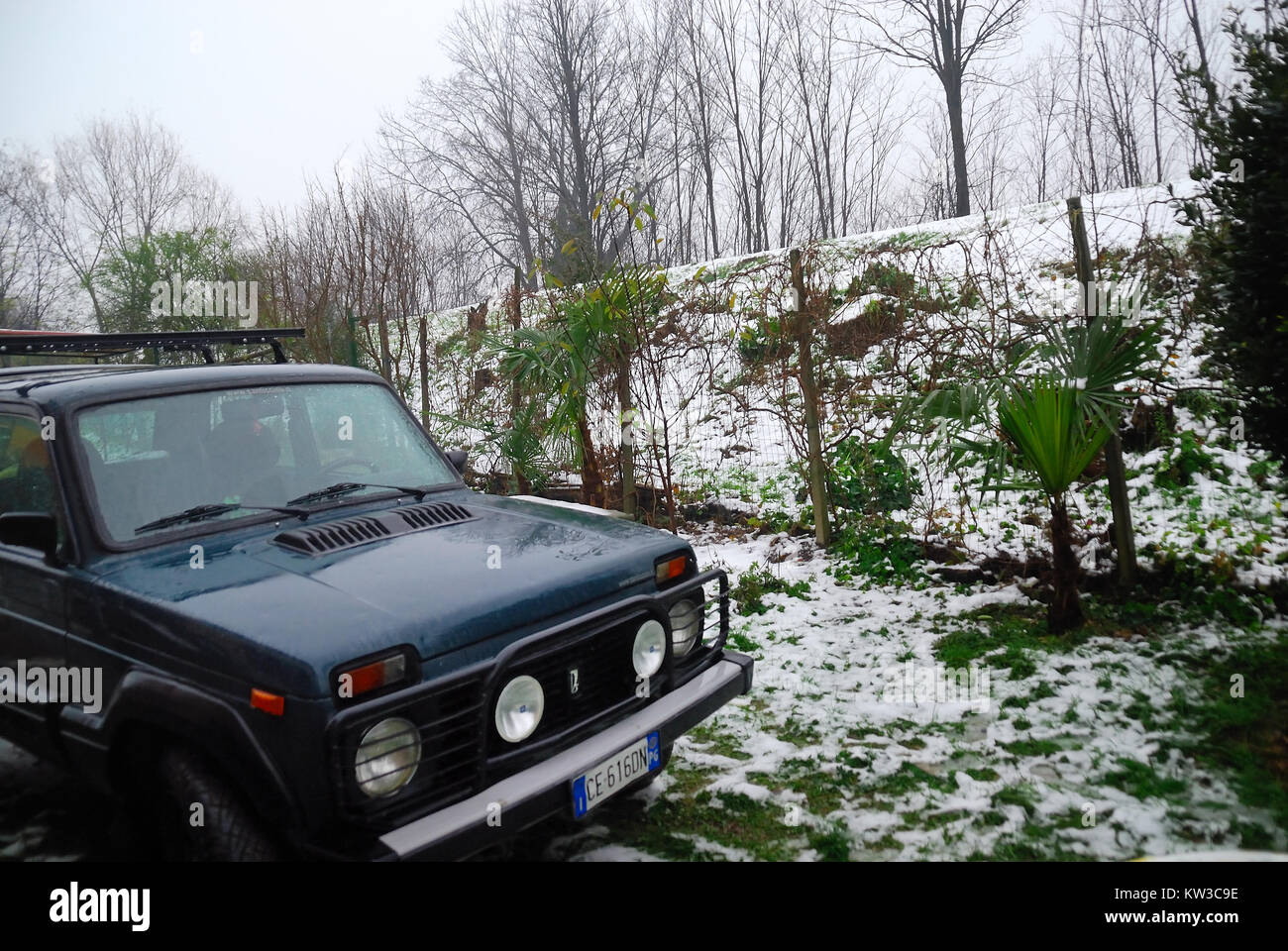 Russian off-road vehicle Lada Niva on the snow Stock Photo - Alamy