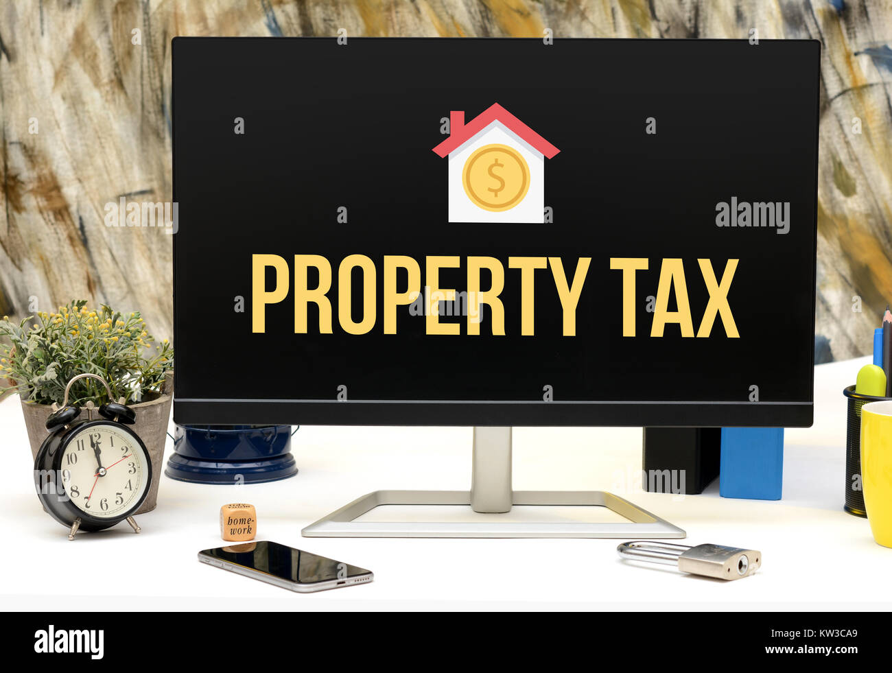 Property Tax Sign on Office Monitor Screen Stock Photo - Alamy