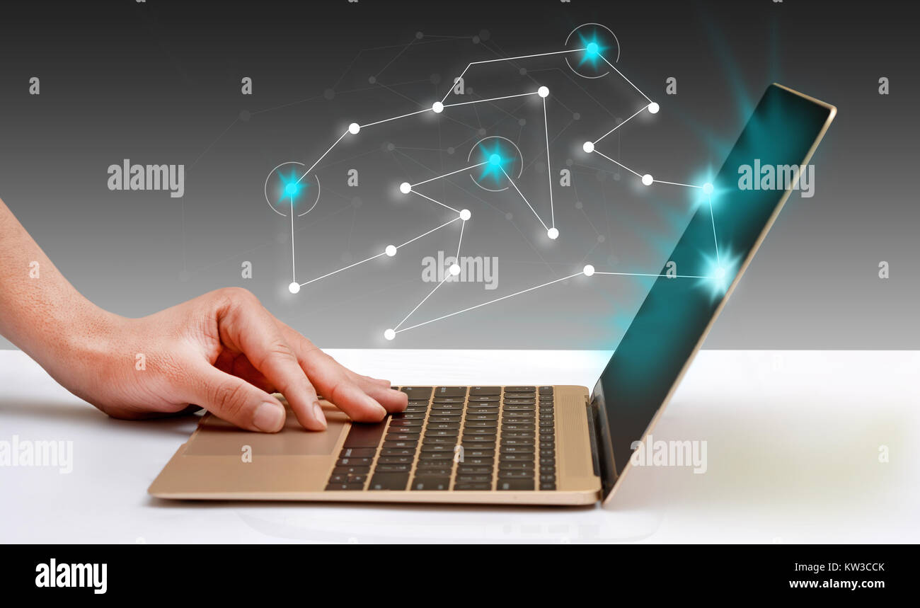 Connecting Dots on digital laptop display Stock Photo - Alamy