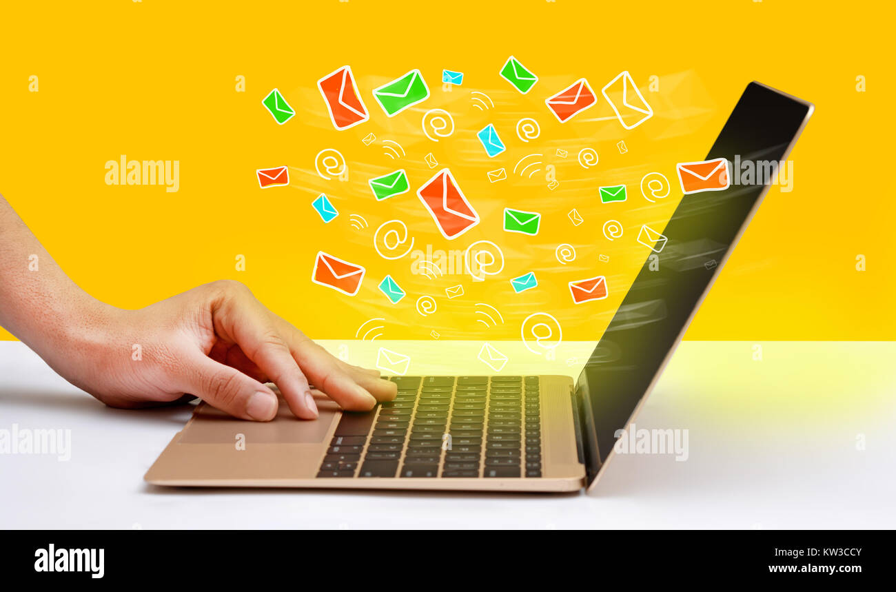 Floating Email Notifications on Laptop screen Stock Photo - Alamy