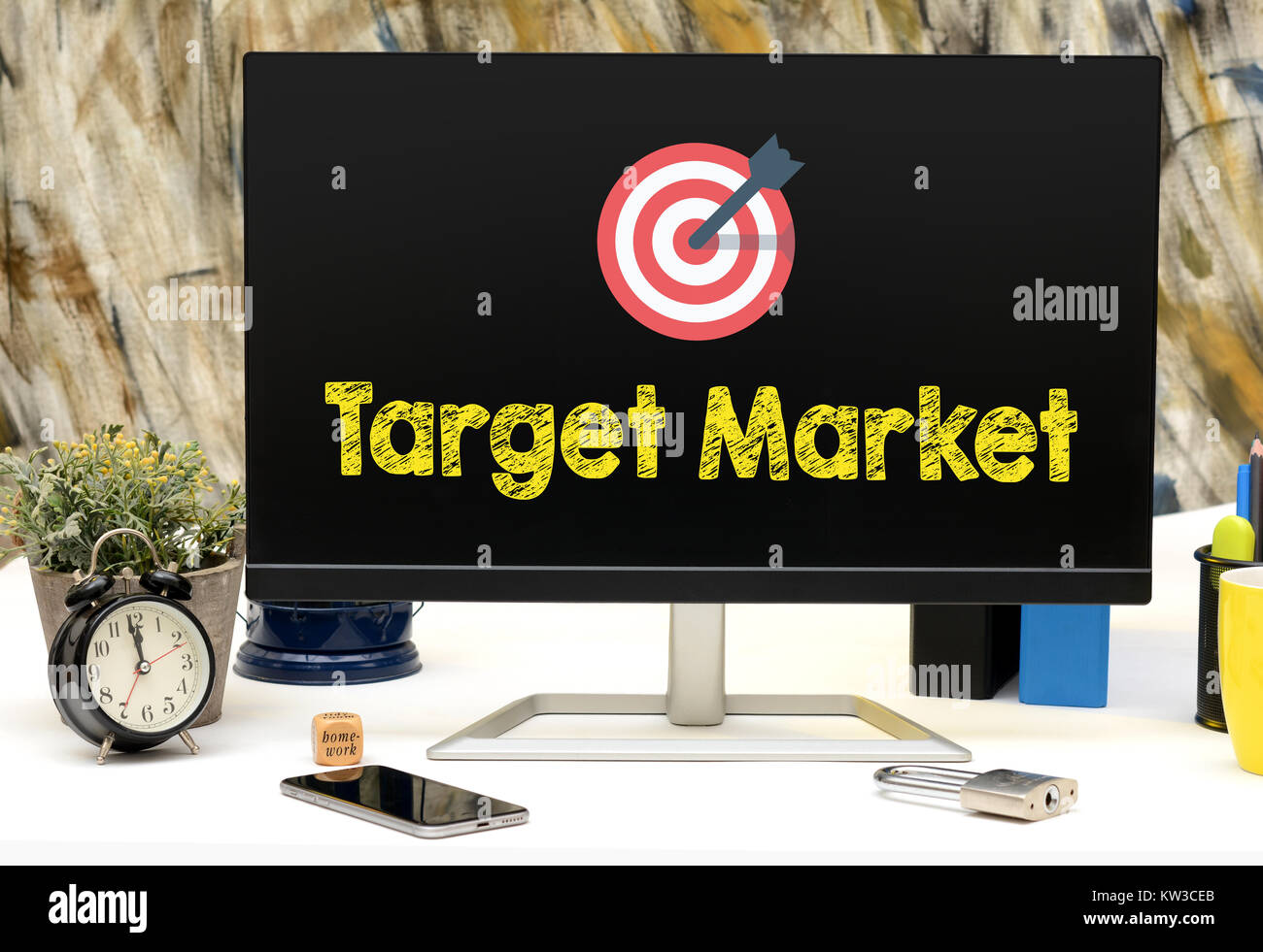 Target Market Icon on office tabel display monitor Stock Photo - Alamy