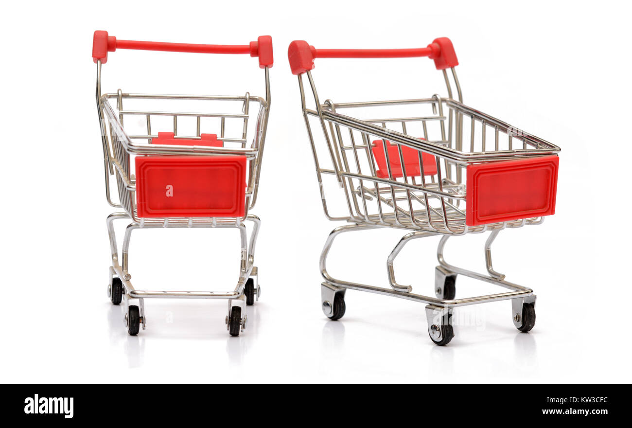 Two empty Shopping Carts on isolated white background Stock Photo - Alamy