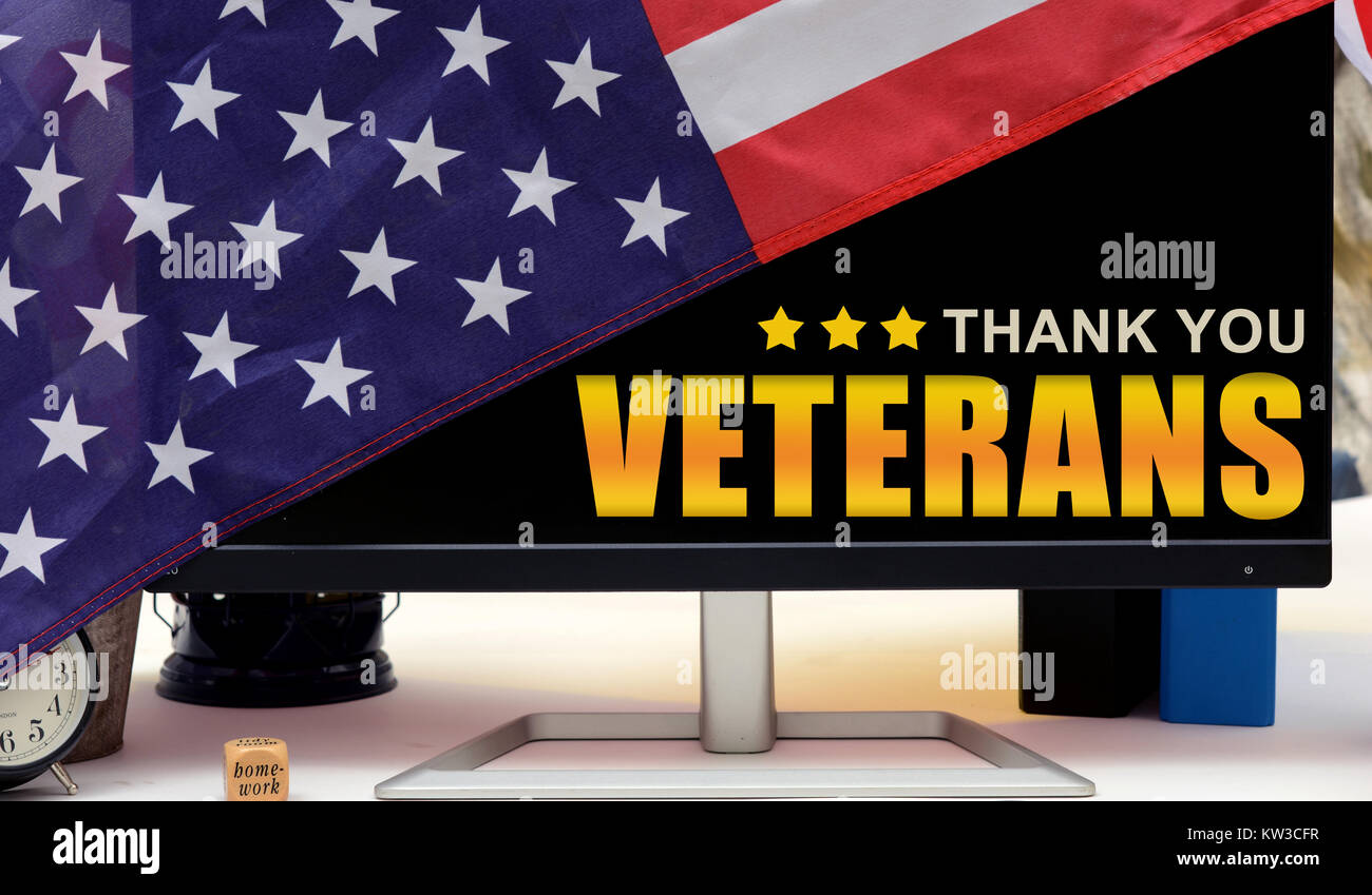 Thank you Veterans with United States Flag monitor Stock Photo - Alamy