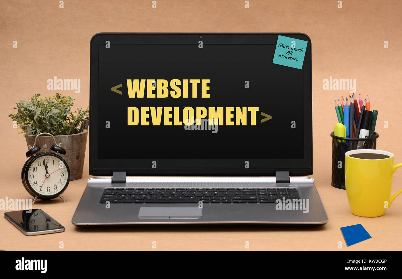 Website Development Learning concept with notes on latop Stock Photo ...