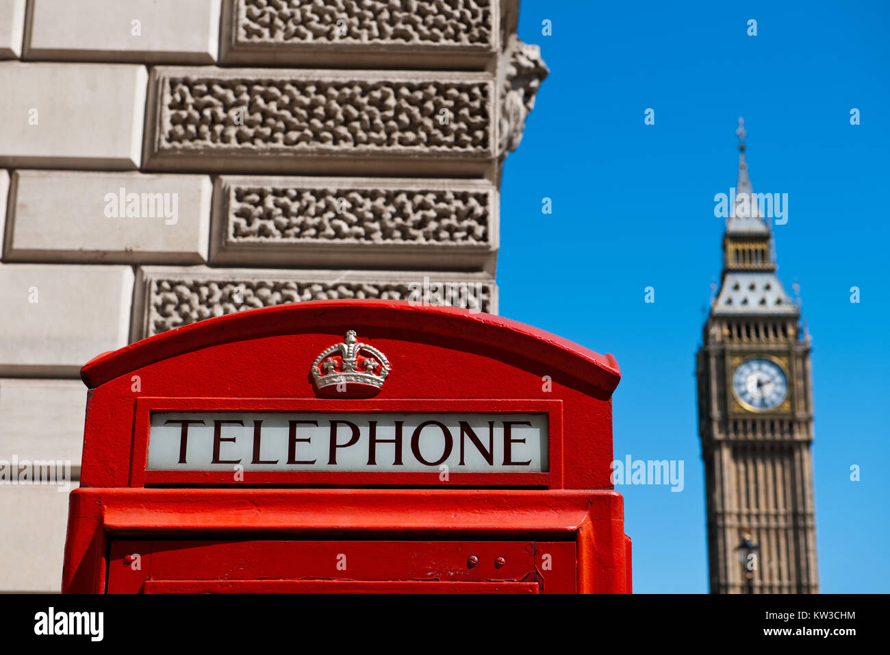 Big Ben and a red phone booth, London Stock Photo - Alamy