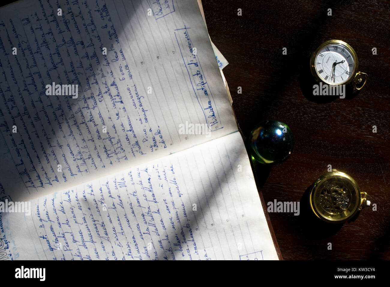 concept of past time with old manuscripts and pocket watches Stock ...