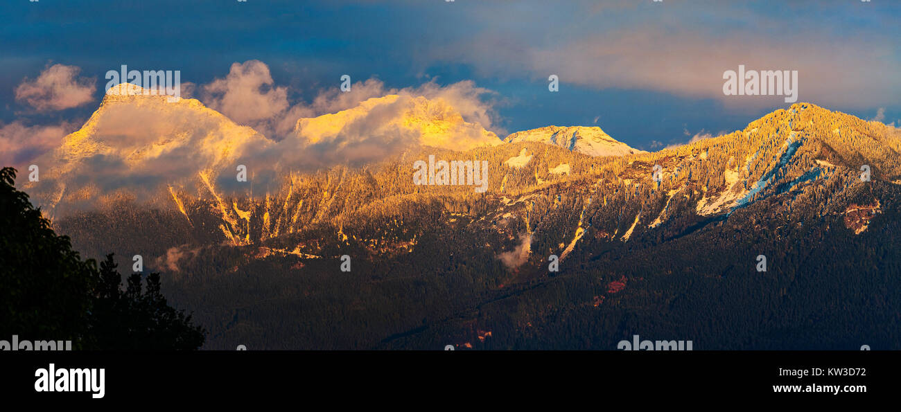 Panoramic format photo of Mt. Cheam at sunset, Chilliwack, British ...