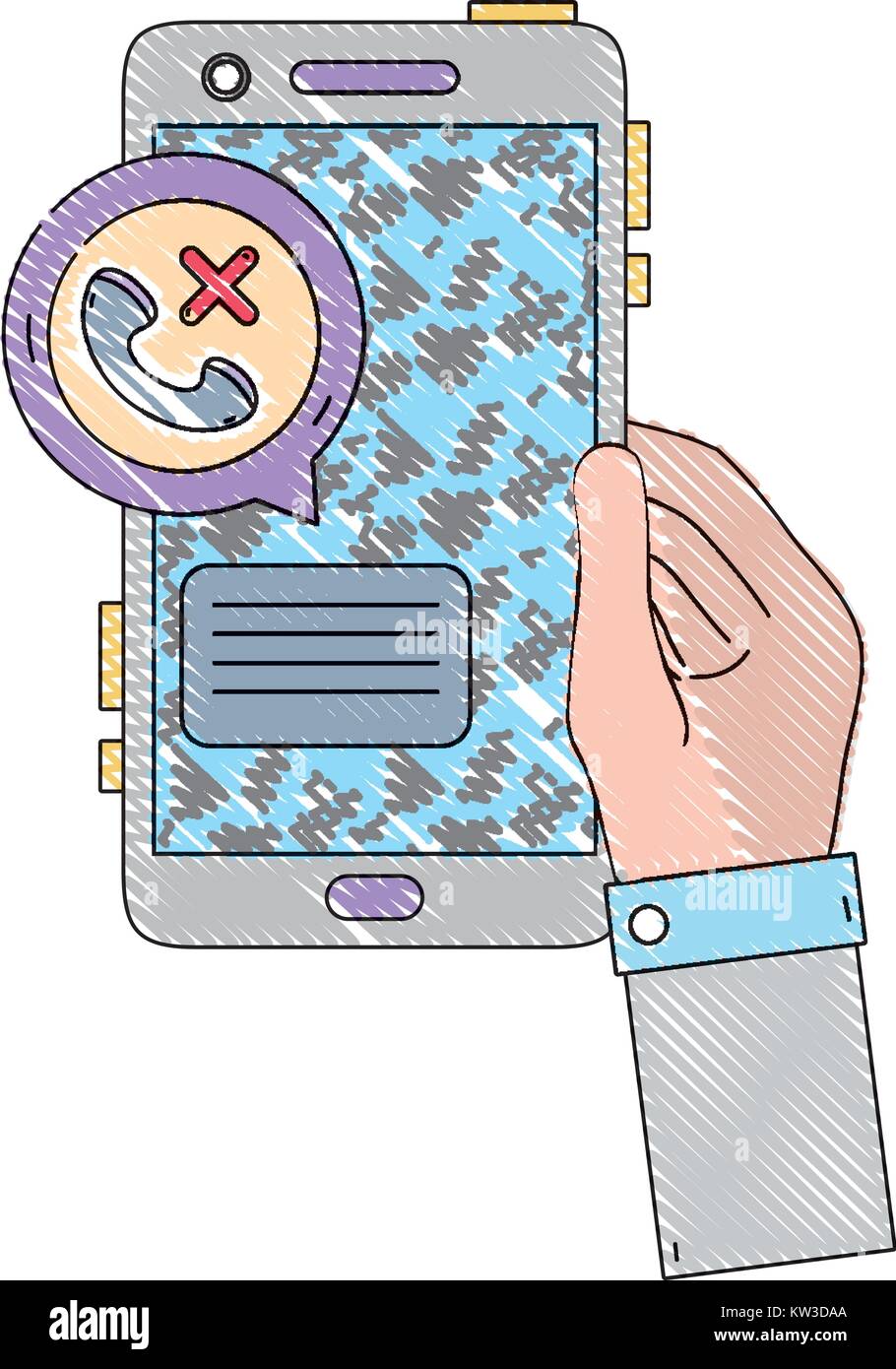 grated hand with smartphone and lost call message vector illustration ...