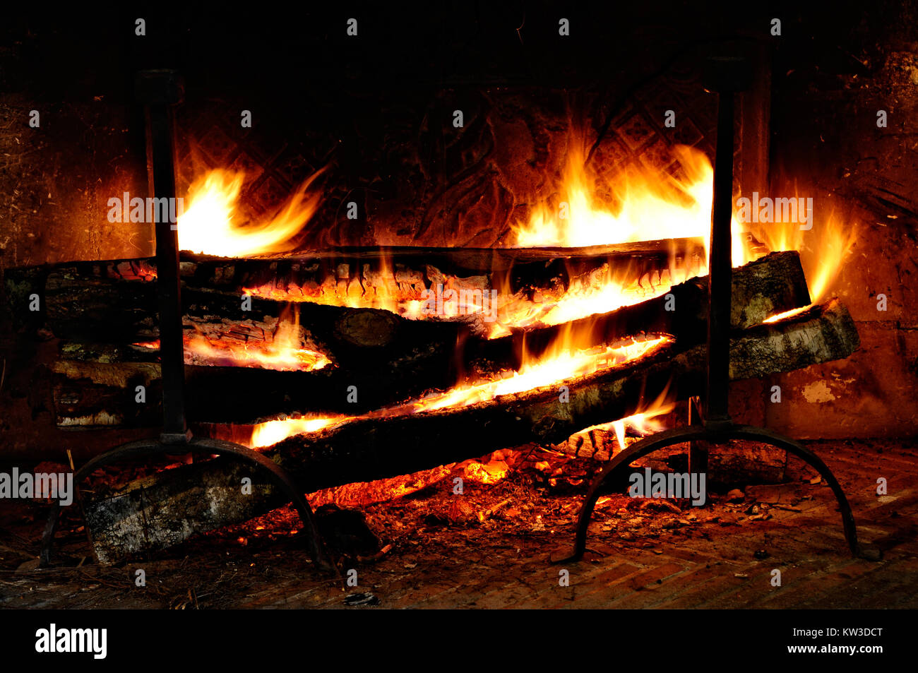 Burning fire in the fireplace Stock Photo - Alamy