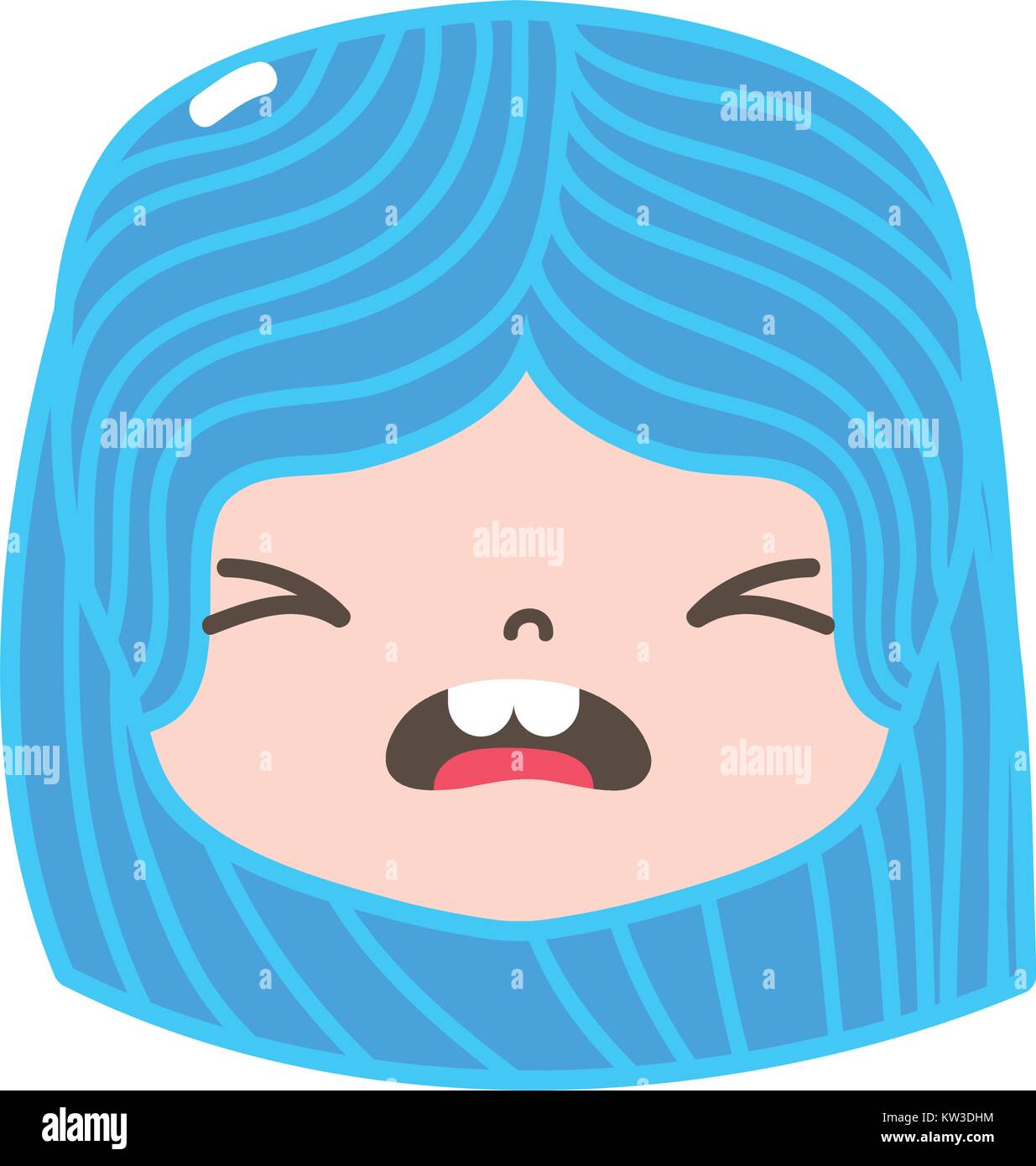full color girl head with hairstyle and pity face vector illustration ...