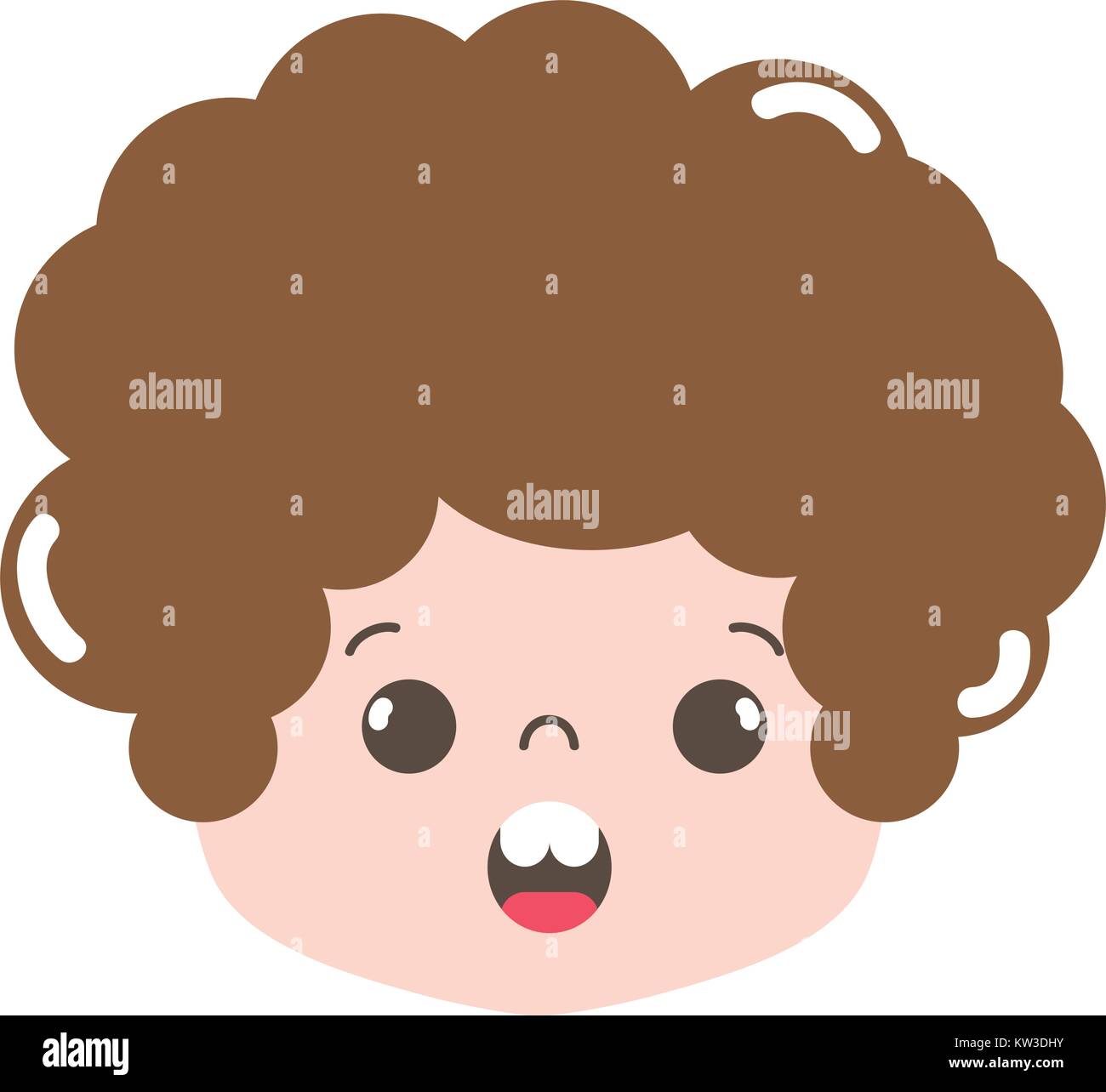 full color boy head with curly hair and surprised face vector ...