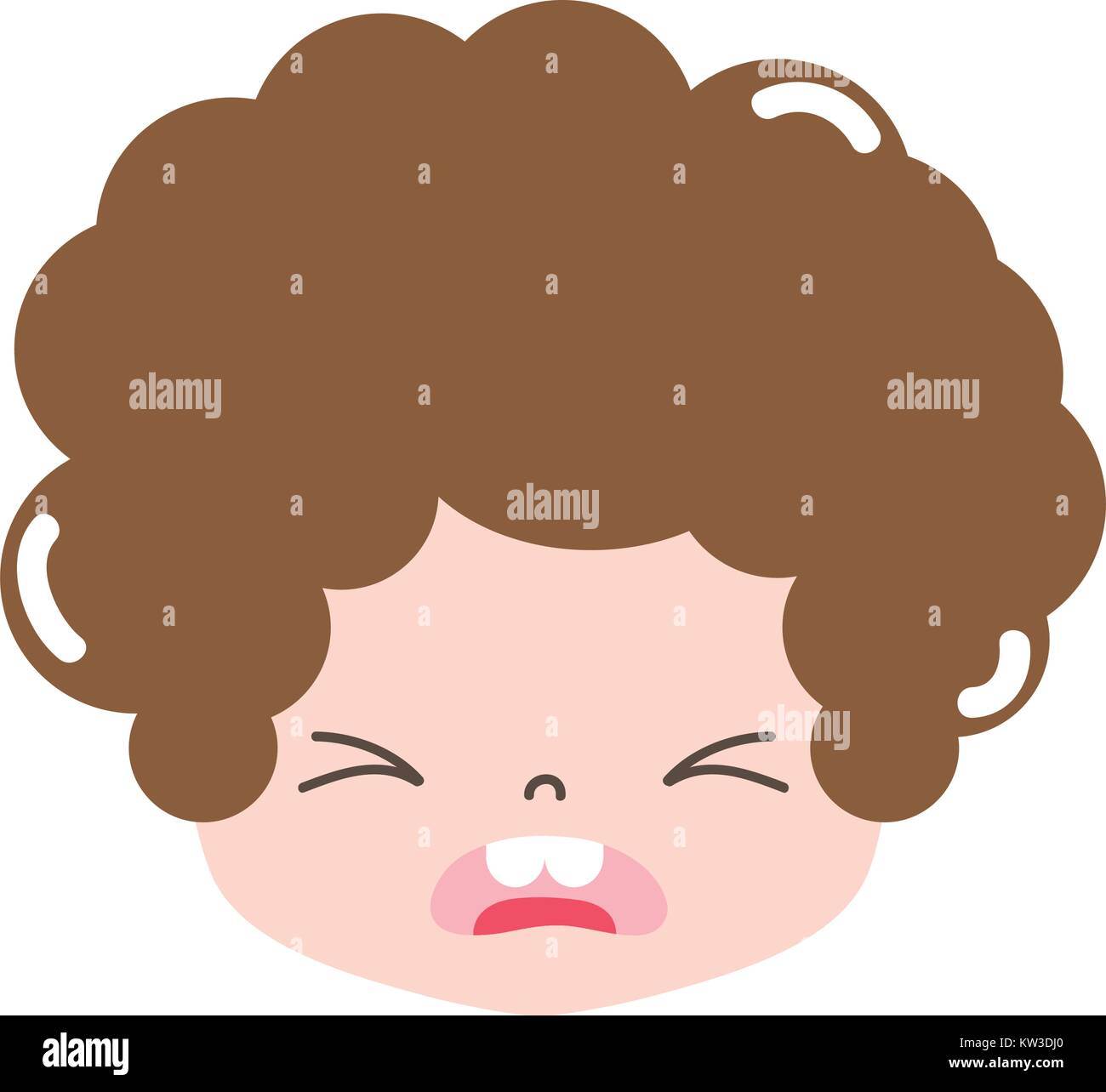 full color boy head with curly hair and pity face vector illustration ...