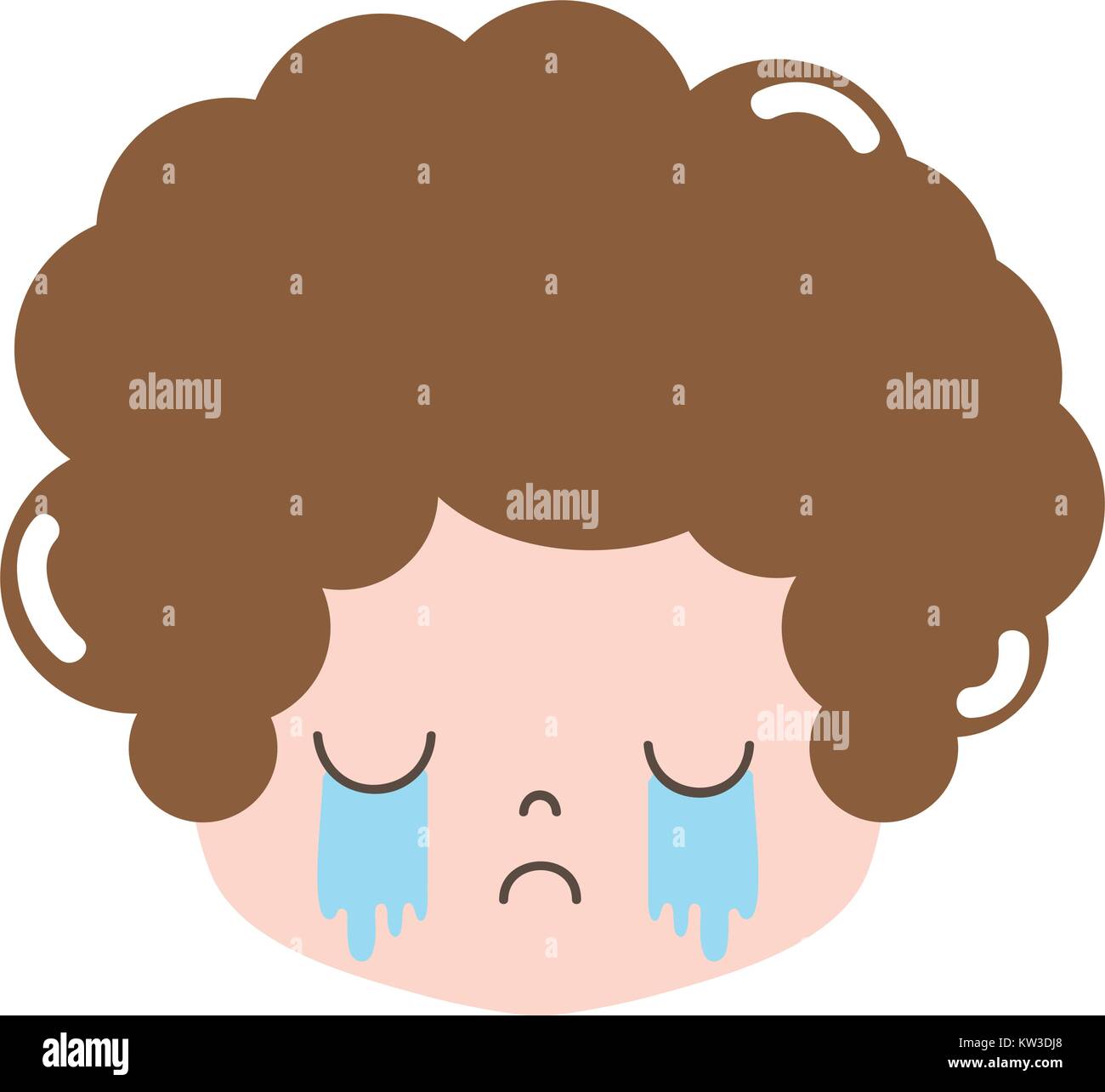 full color boy head with curly hair and crying face vector illustration ...