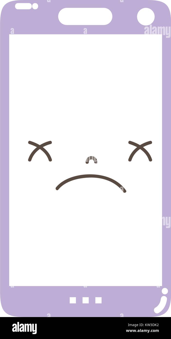 full color kawaii smartphone cute sad face vector illustration Stock ...