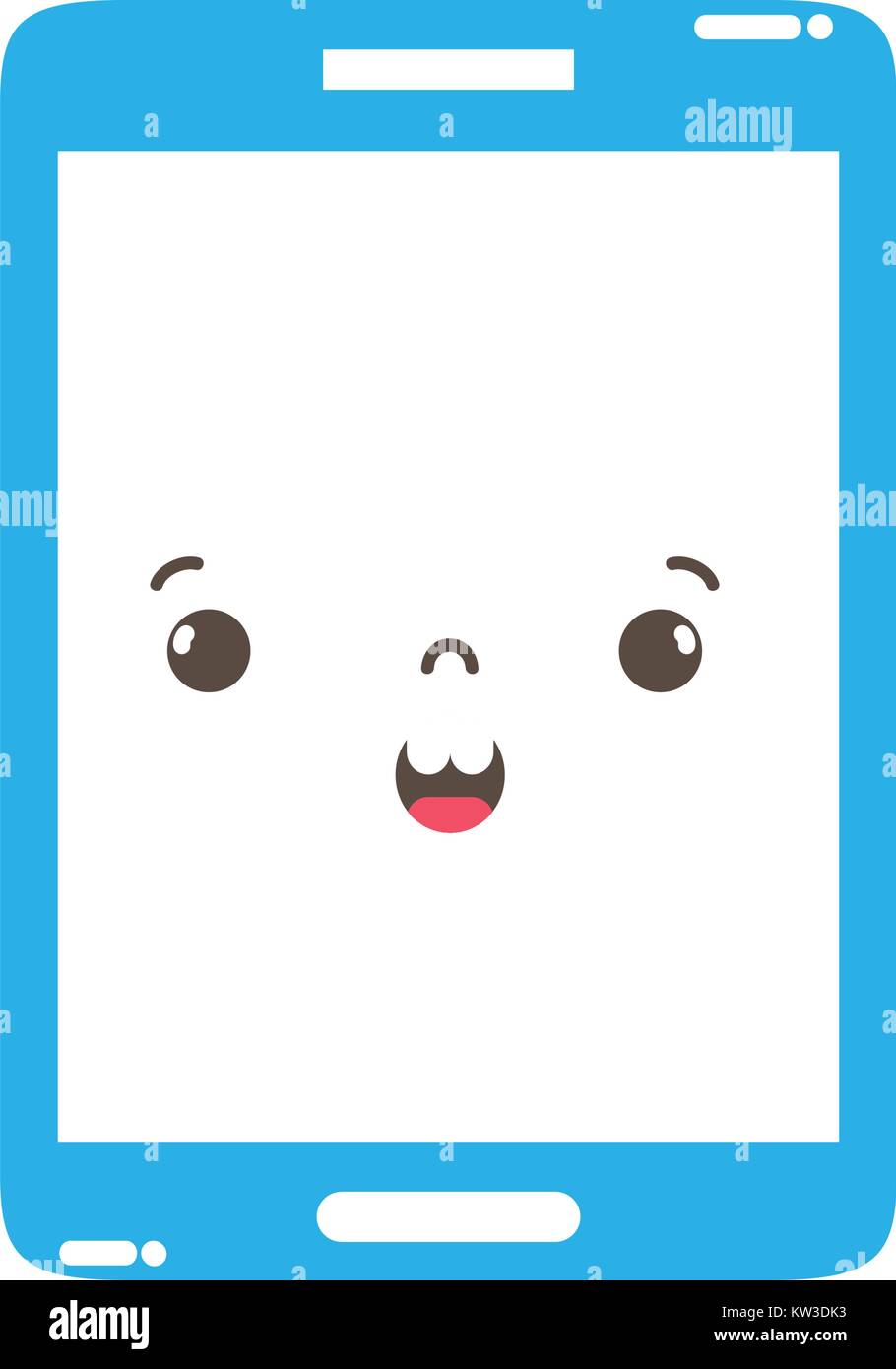 full color kawaii smartphone cute surprised face vector illustration ...