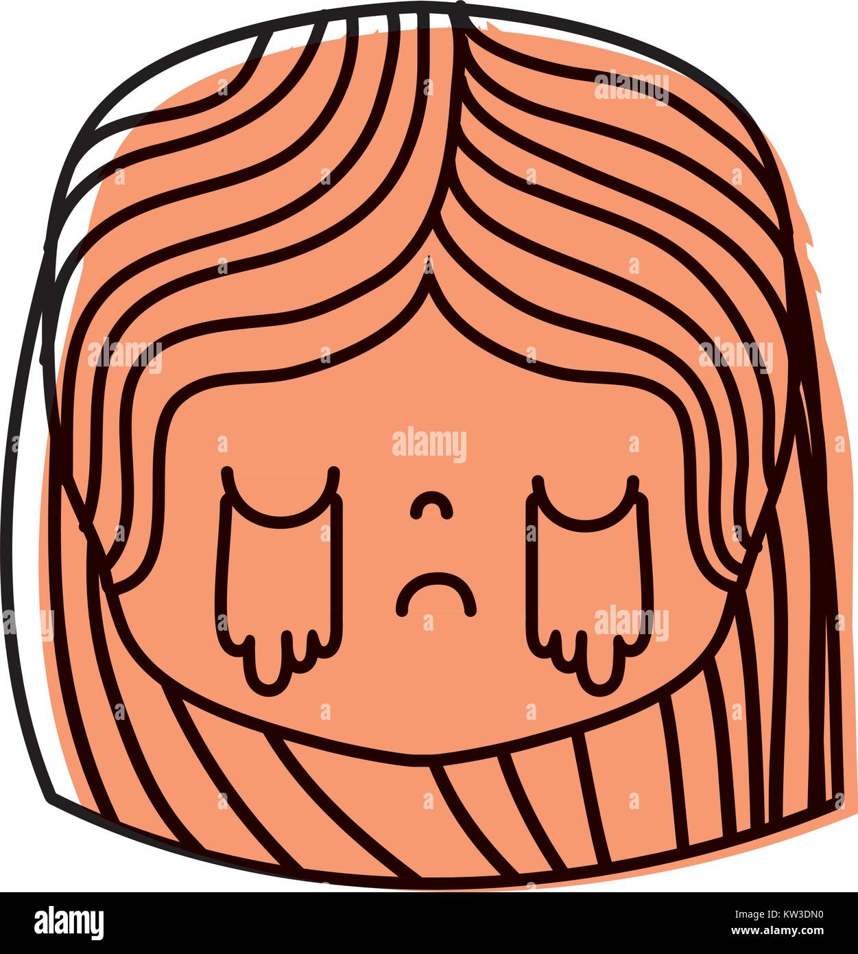 color girl head with hairstyle and crying face vector illustration ...