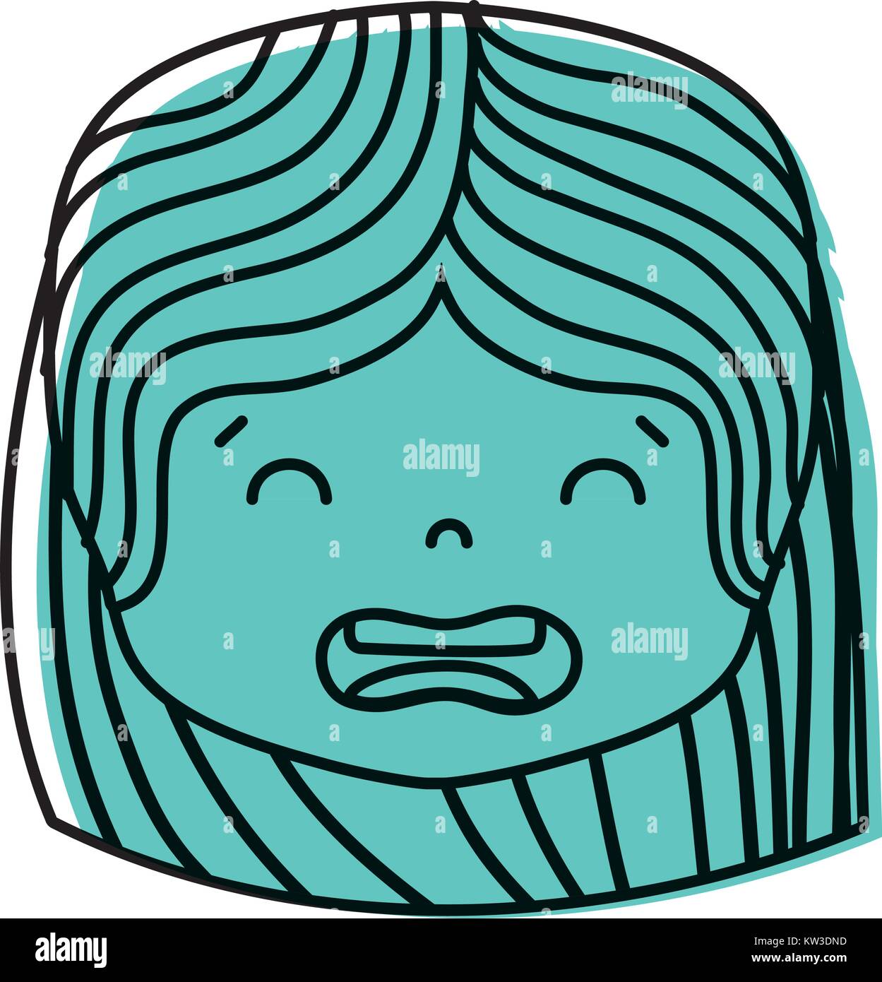color girl head with hairstyle and disgusted face vector illustration ...