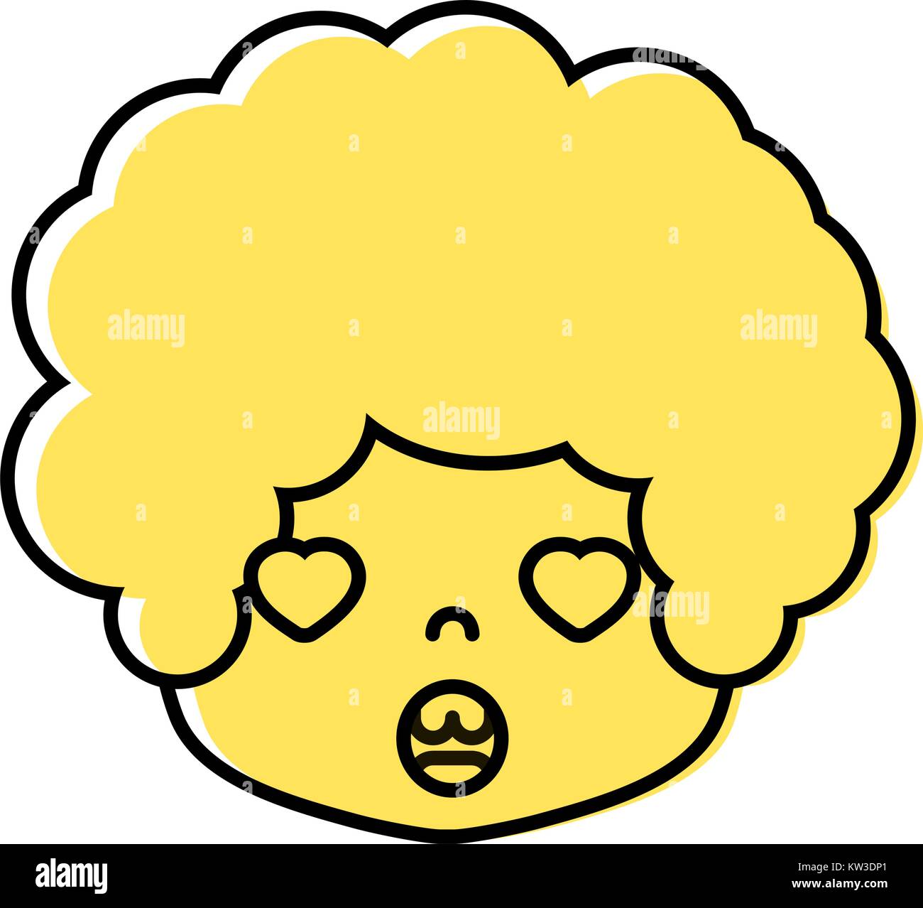 color boy head with curly hair and in love face vector illustration ...