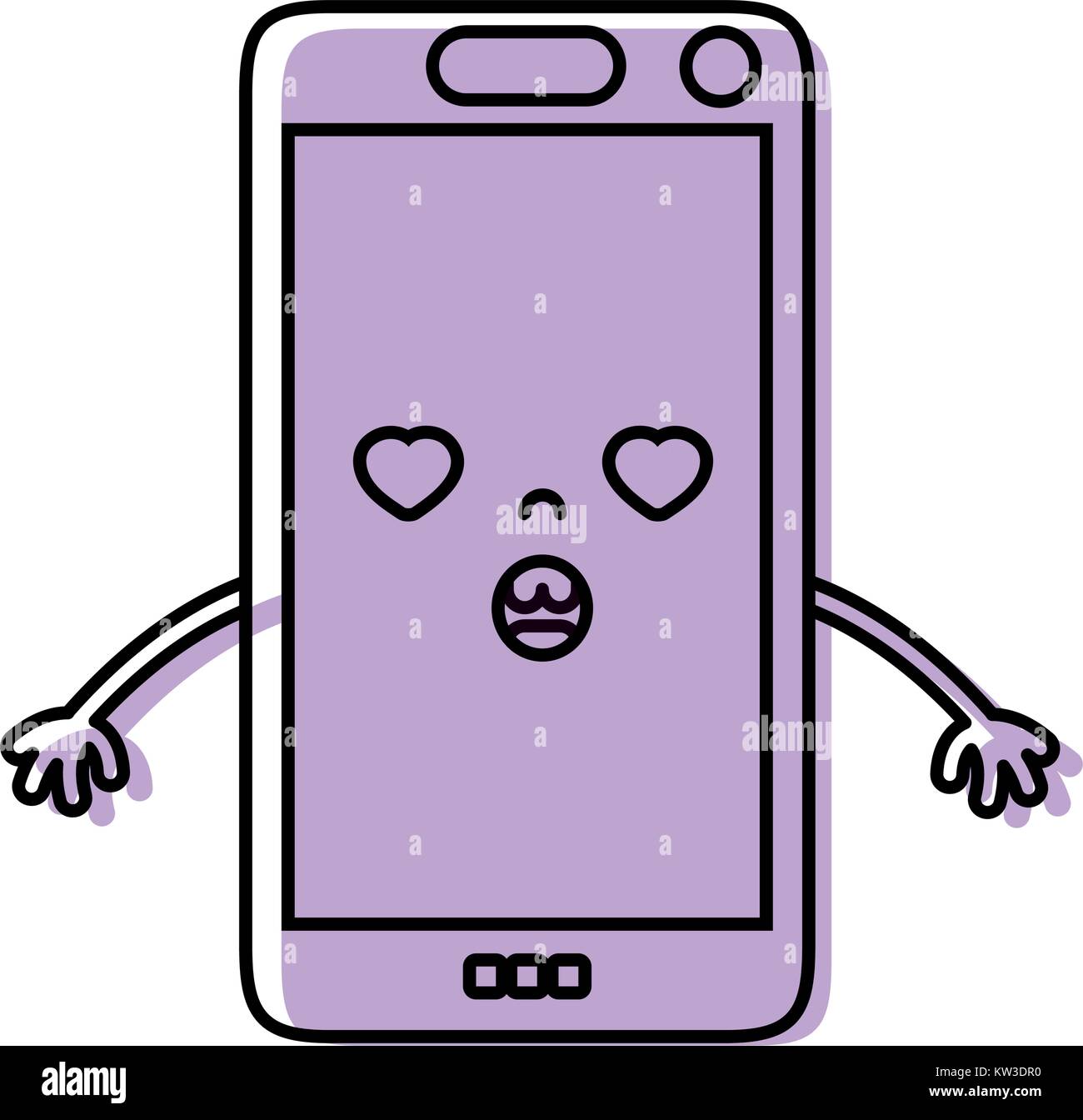 full color kawaii smartphone cute in love face vector illustration ...