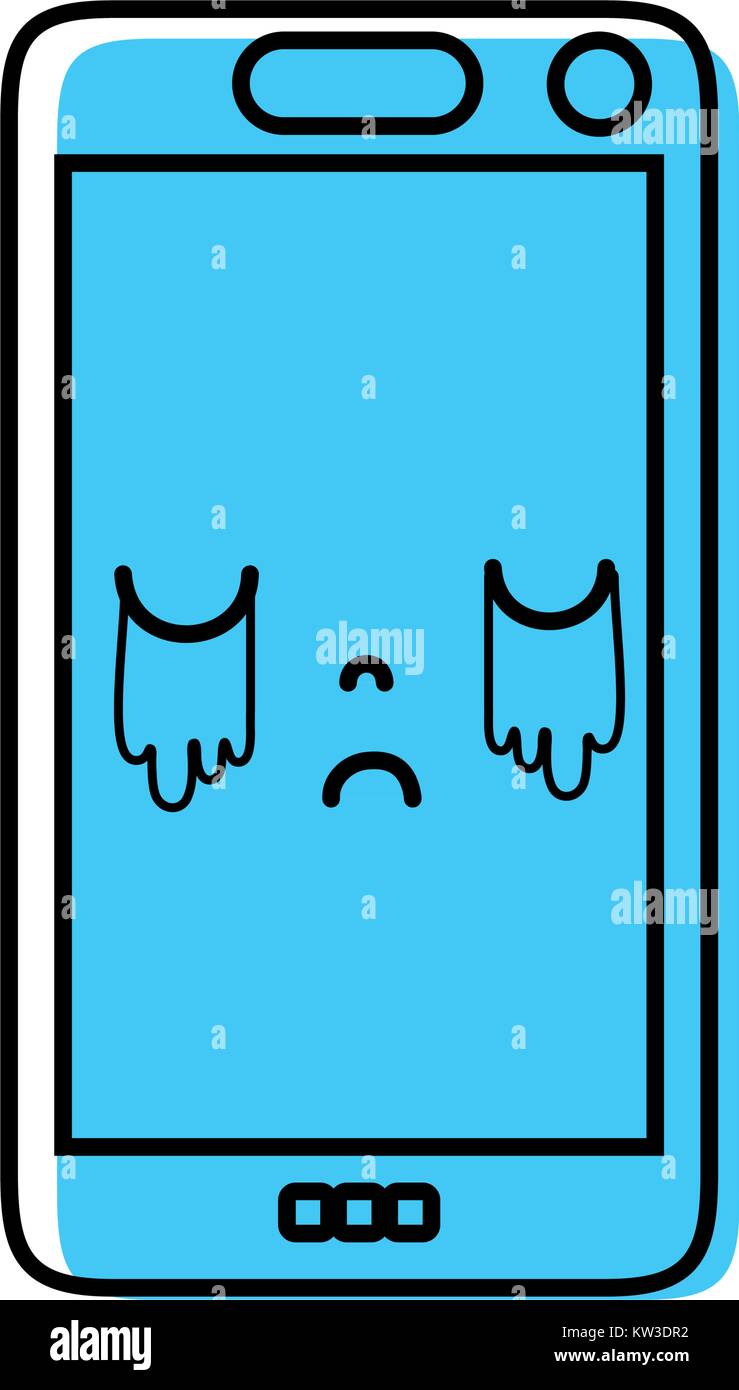 color kawaii smartphone cute crying face vector illustration Stock ...