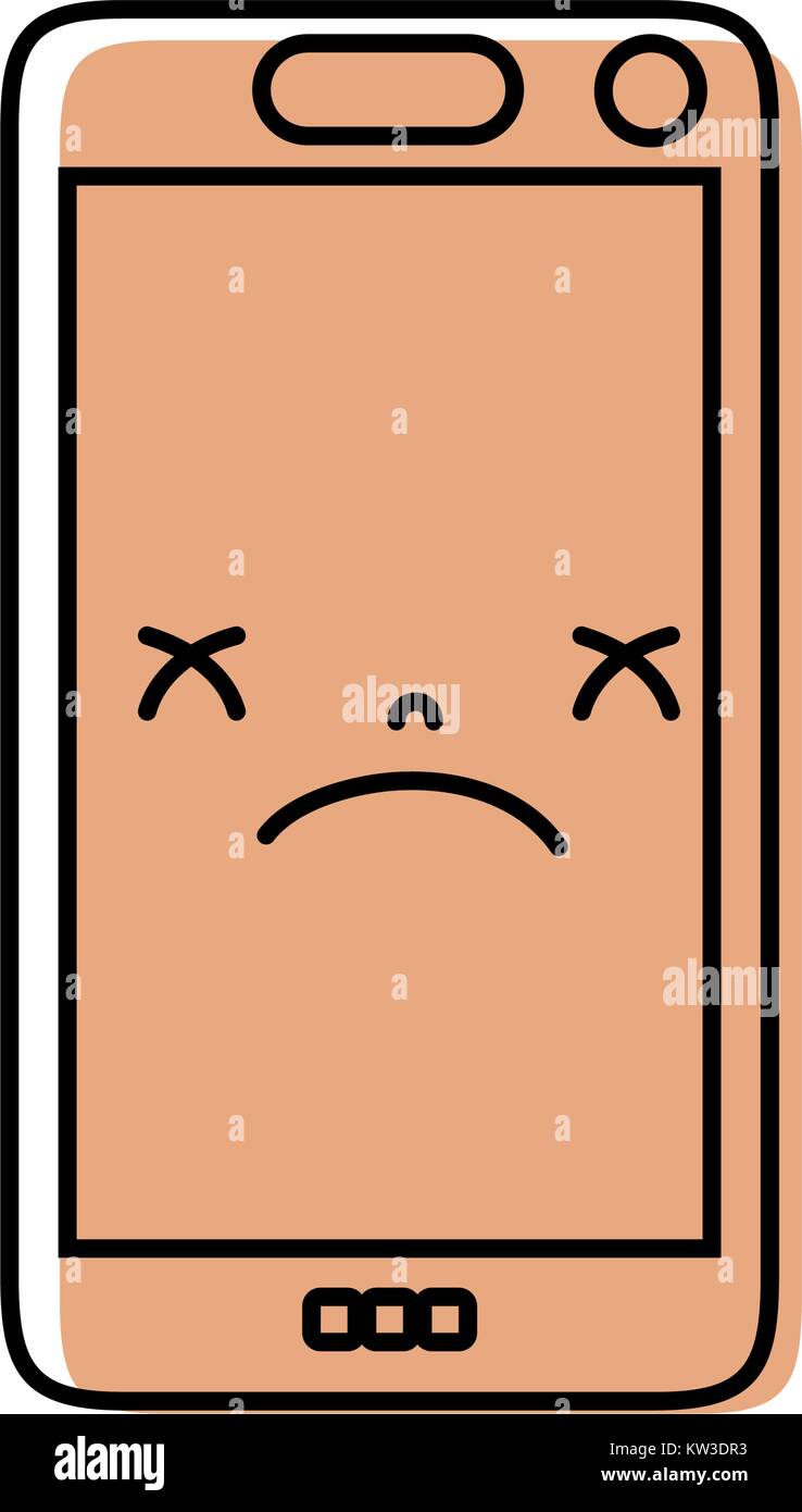 color kawaii smartphone cute sad face vector illustration Stock Vector ...