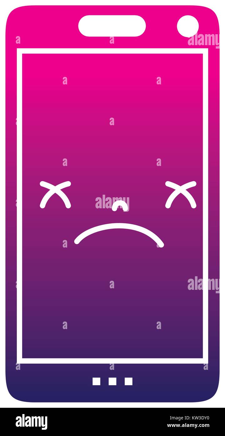 silhouette kawaii smartphone cute sad face vector illustration Stock ...