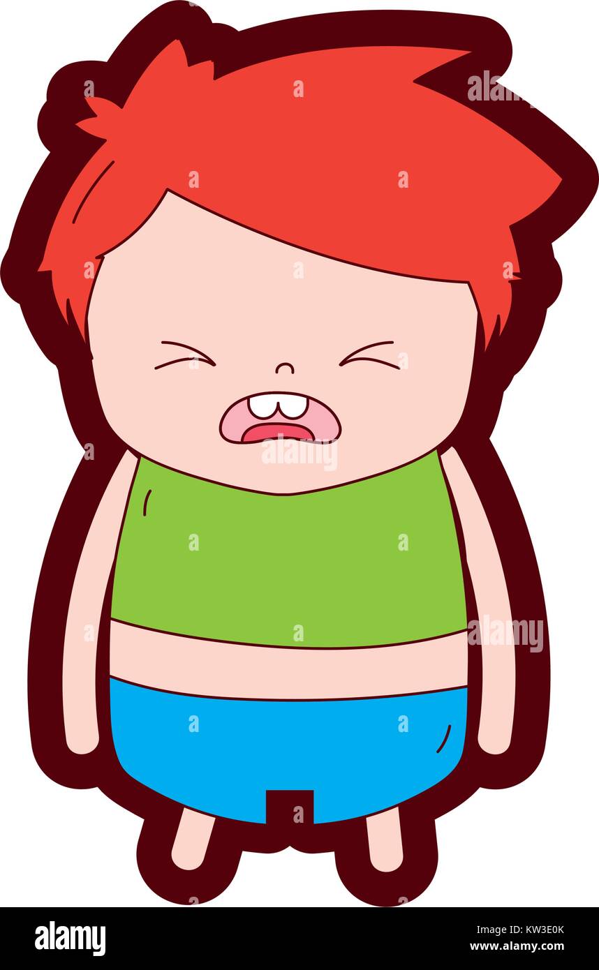 line color boy with hairstyle design and pity face vector illustration ...