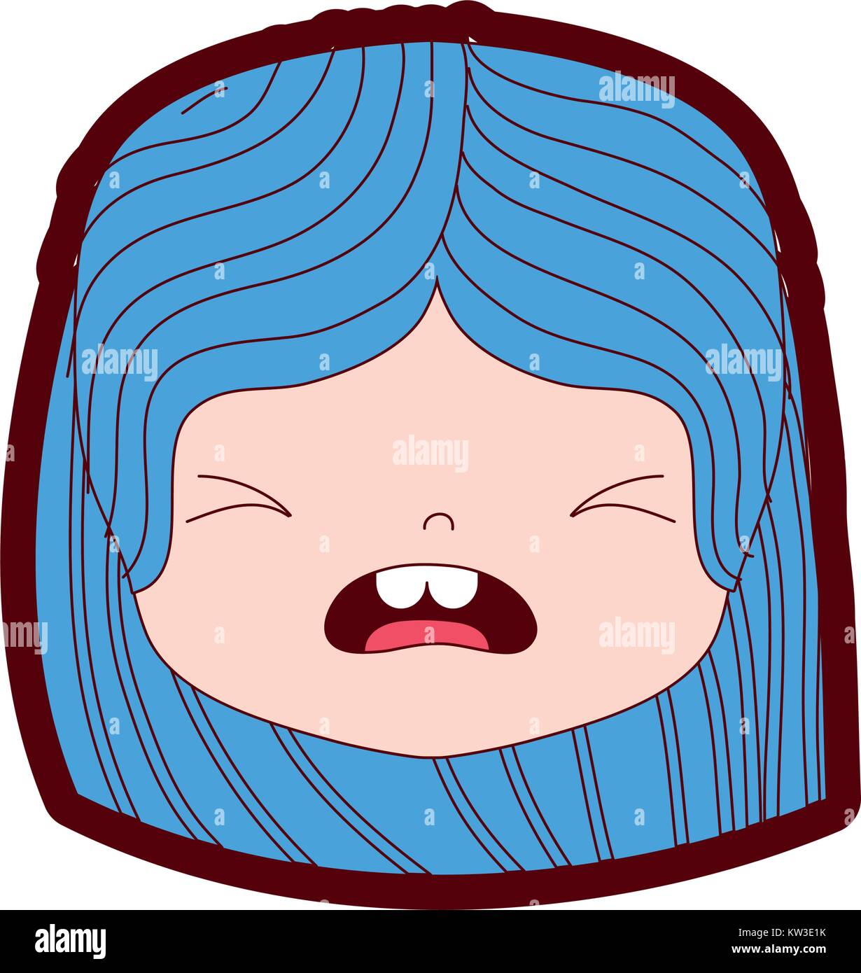 line color girl head with hairstyle and pity face vector illustration ...