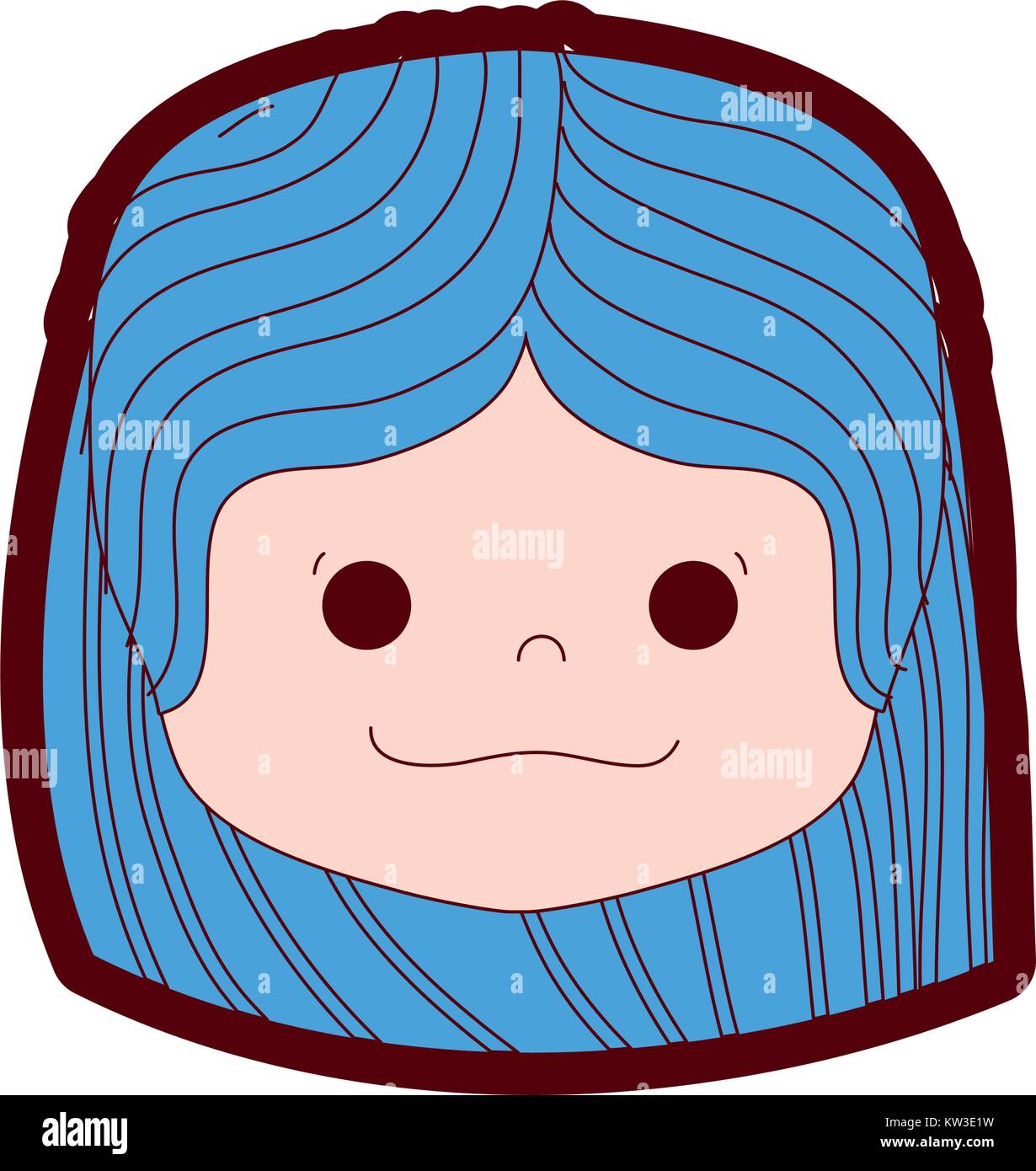 line color girl head with hairstyle and happy face vector illustration ...