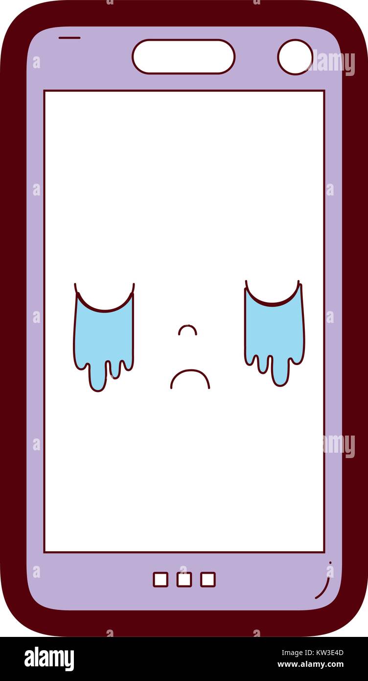 line color kawaii smartphone cute crying face vector illustration Stock ...