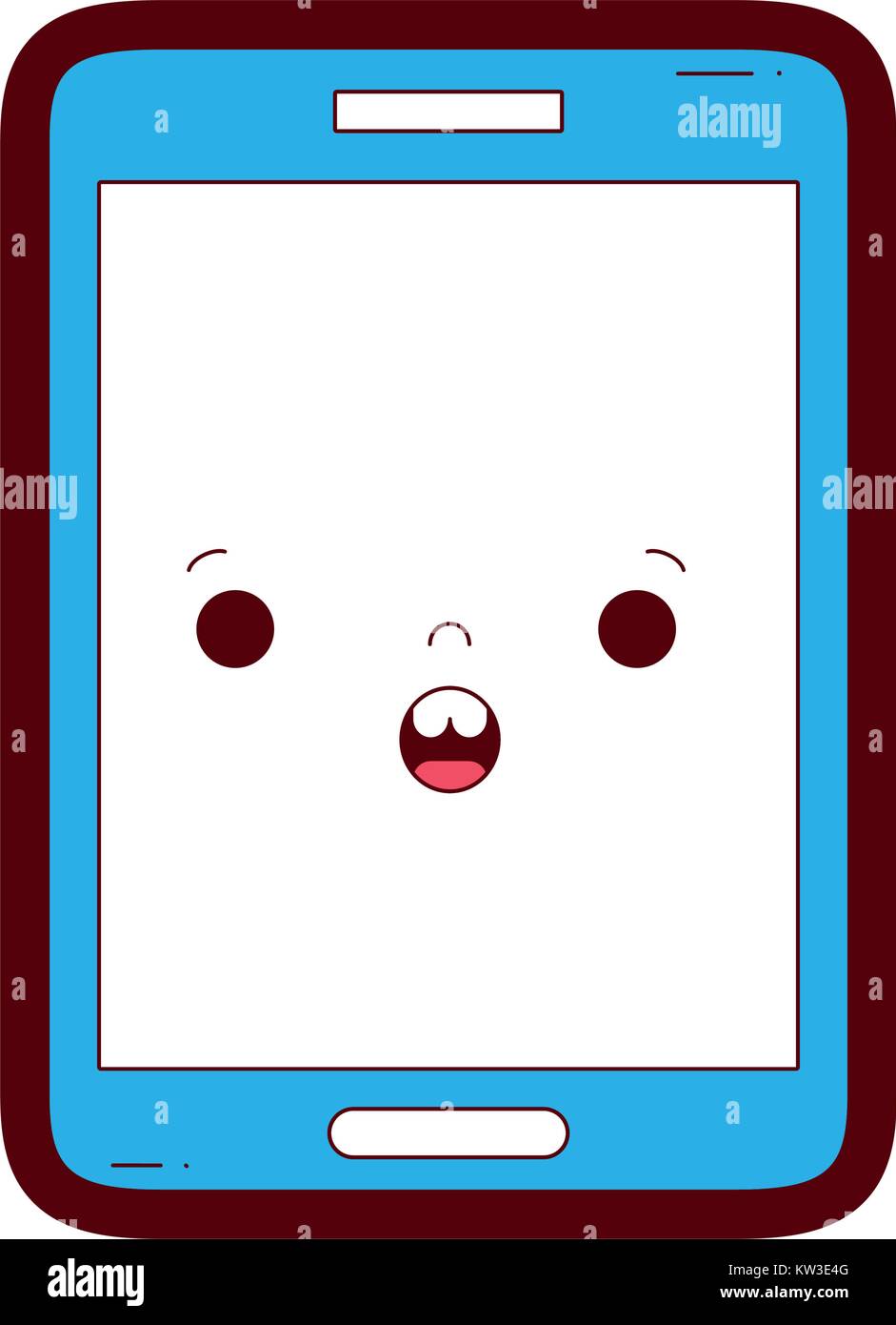 line color kawaii smartphone cute surprised face vector illustration ...
