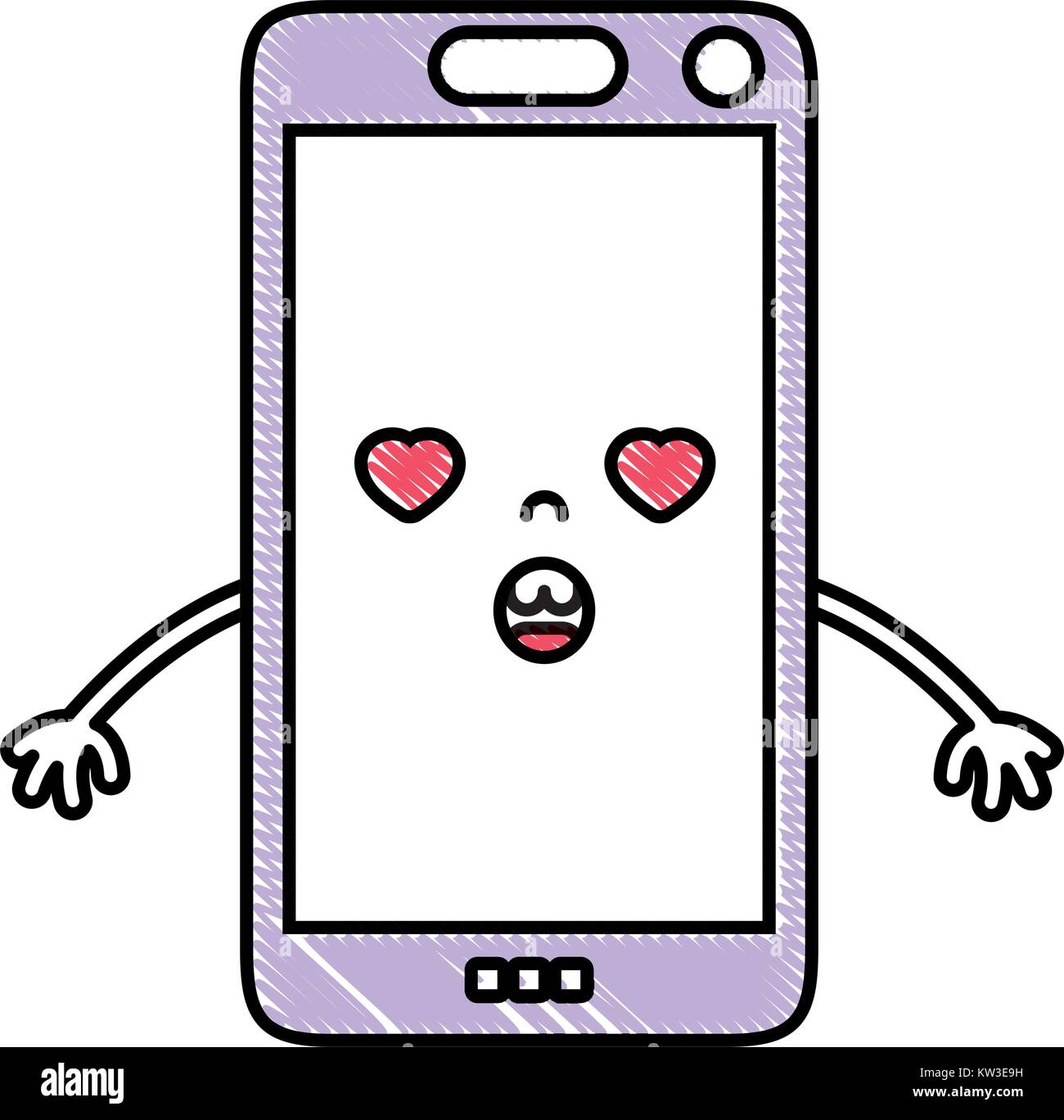 grated kawaii smartphone cute in love face vector illustration Stock ...