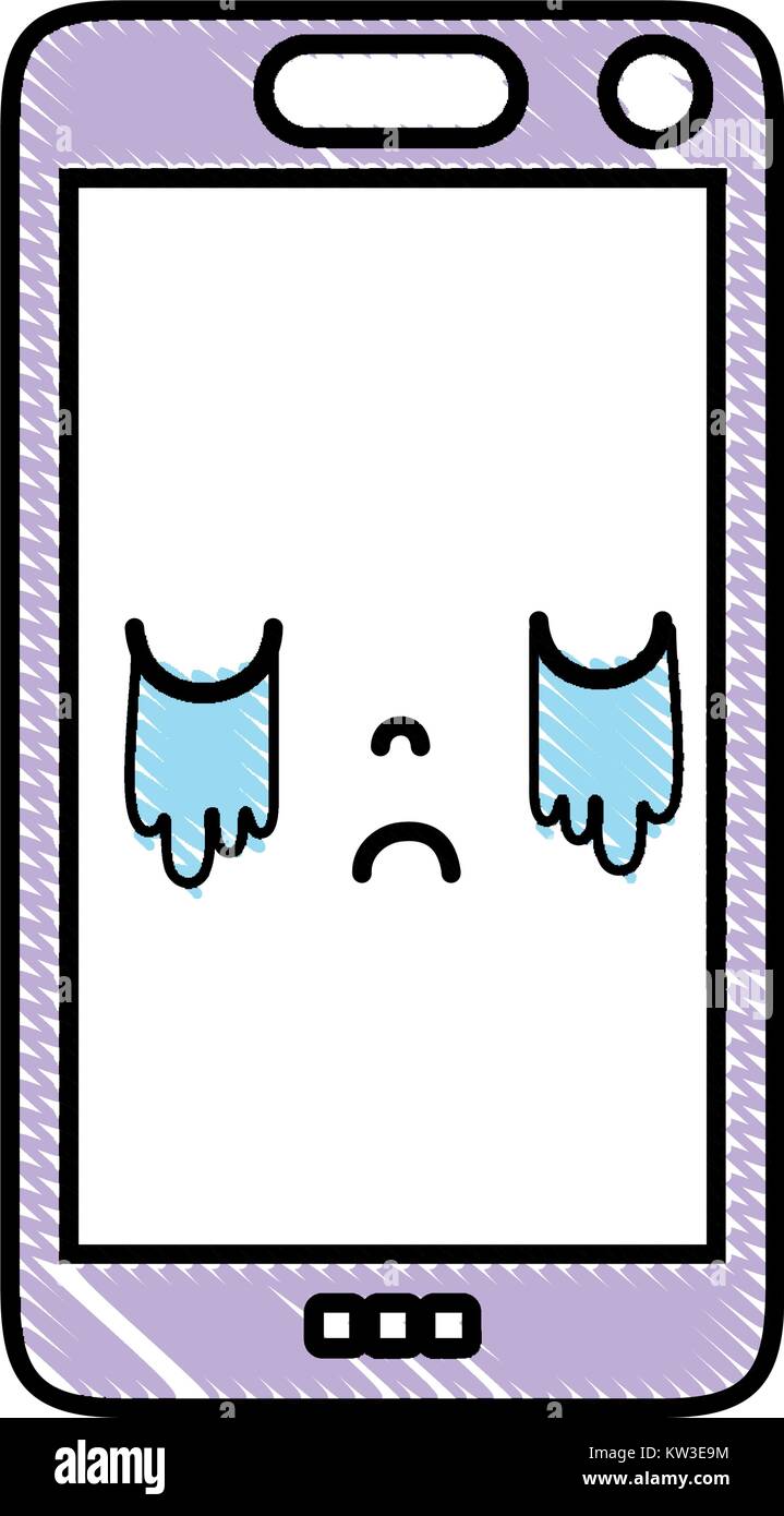 grated kawaii smartphone cute crying face vector illustration Stock ...