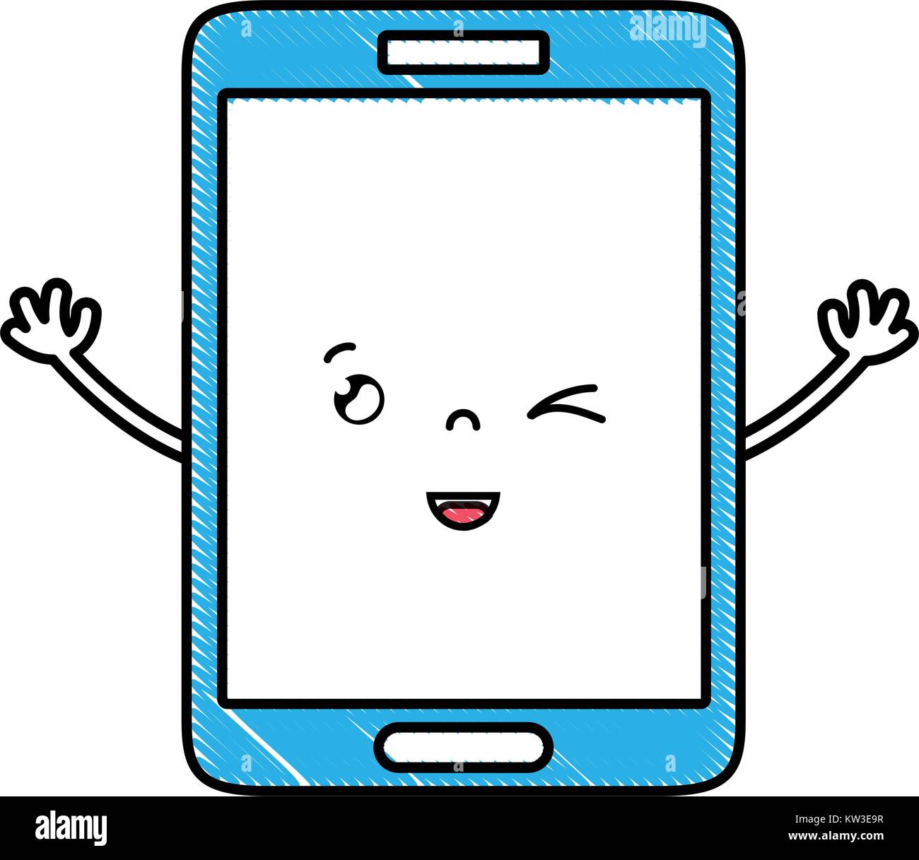 grated kawaii smartphone cute funny face vector illustration Stock ...