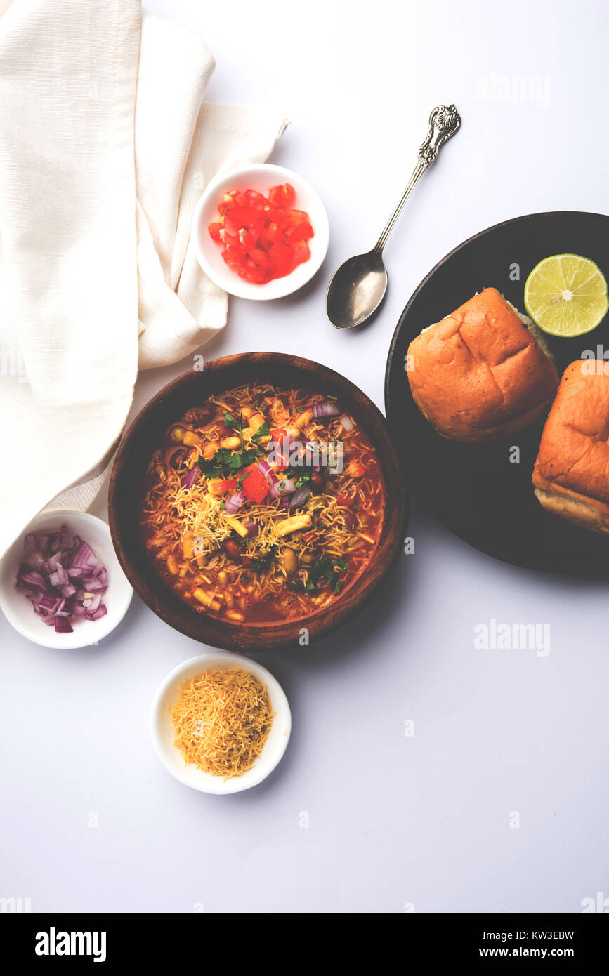 Misal Pav or misalpav, Misal Pav with Farsan. Traditional Indian spicy ...