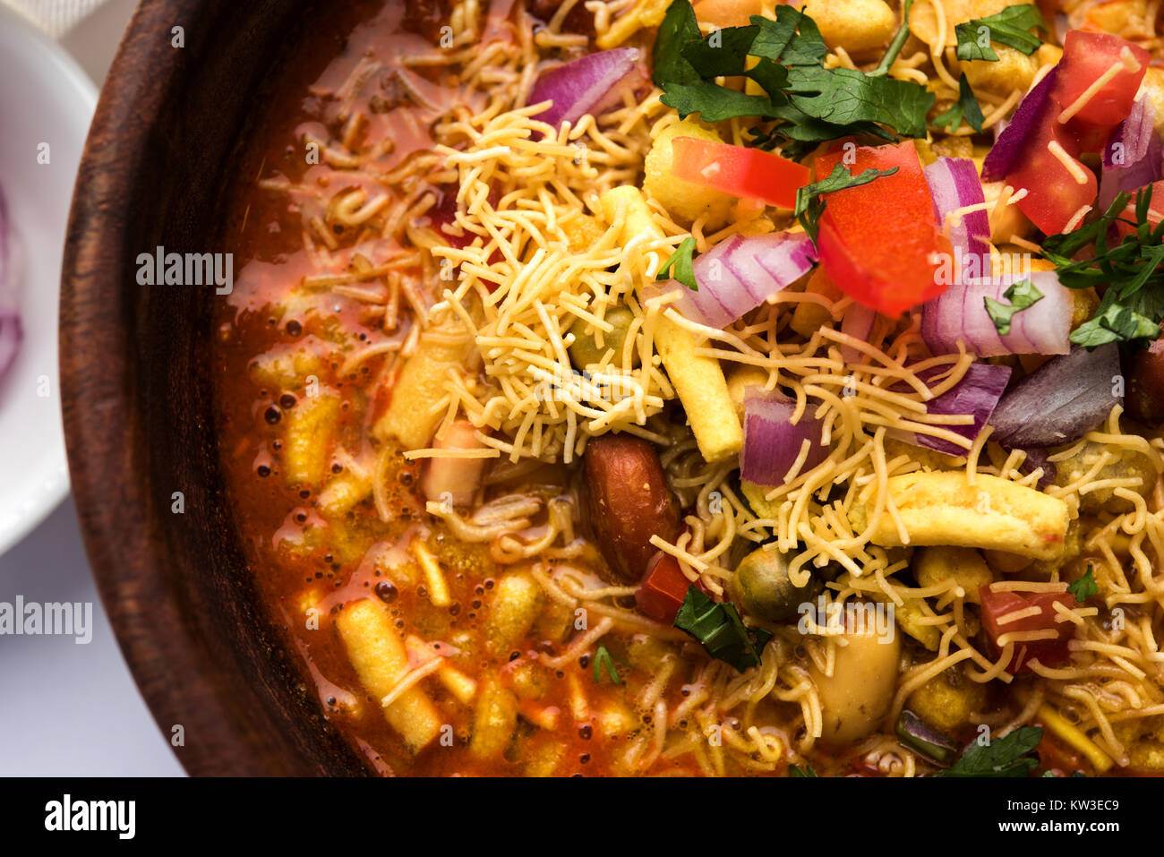 Misal Pav or misalpav, Misal Pav with Farsan. Traditional Indian spicy ...