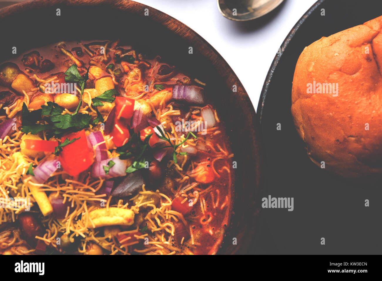 Misal Pav or misalpav, Misal Pav with Farsan. Traditional Indian spicy ...