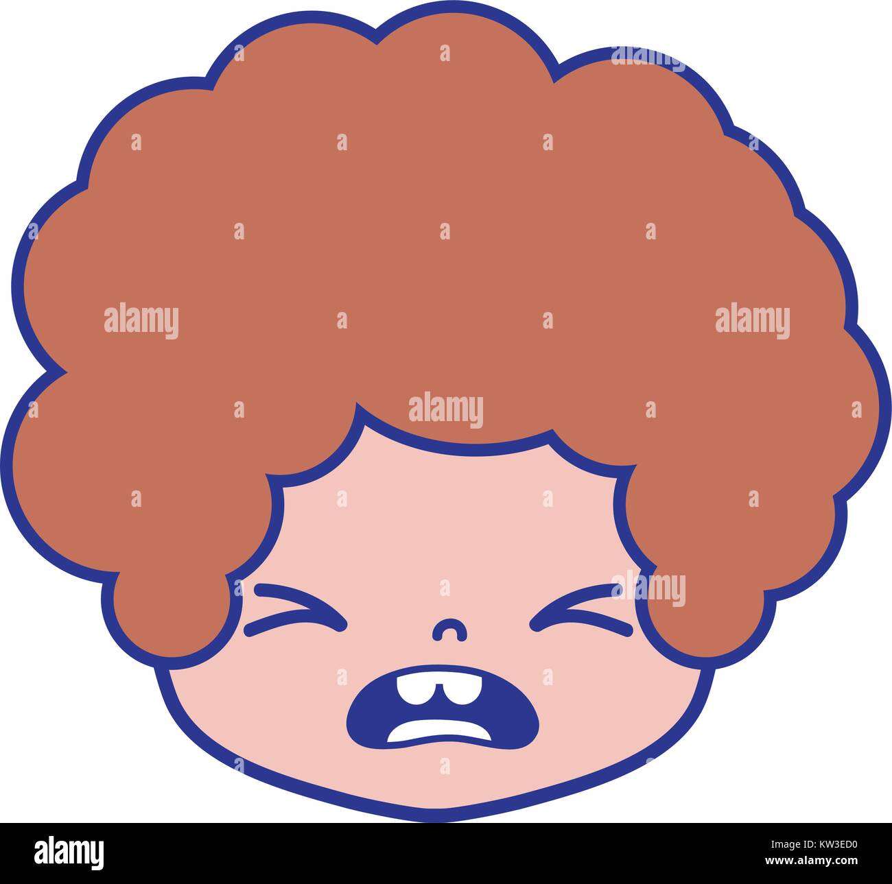colorful boy head with curly hair and pity face vector illustration ...