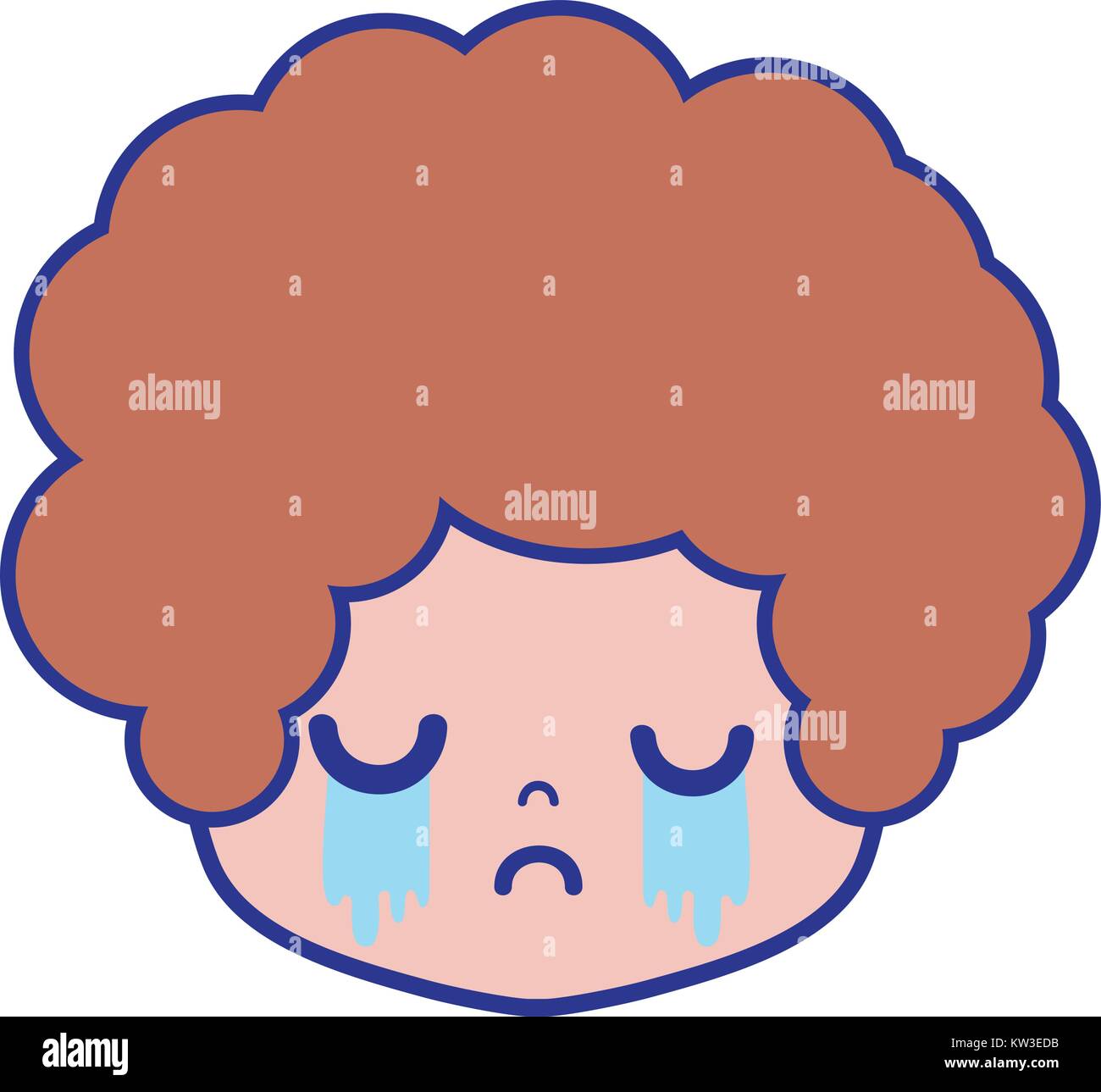 colorful boy head with curly hair and crying face vector illustration ...