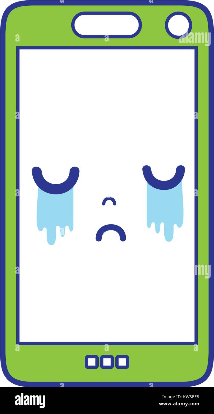 colorful kawaii smartphone cute crying face vector illustration Stock ...