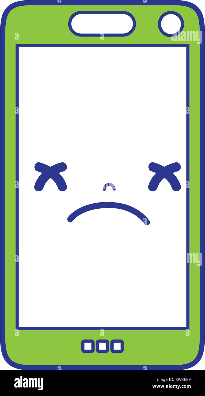 colorful kawaii smartphone cute sad face vector illustration Stock ...