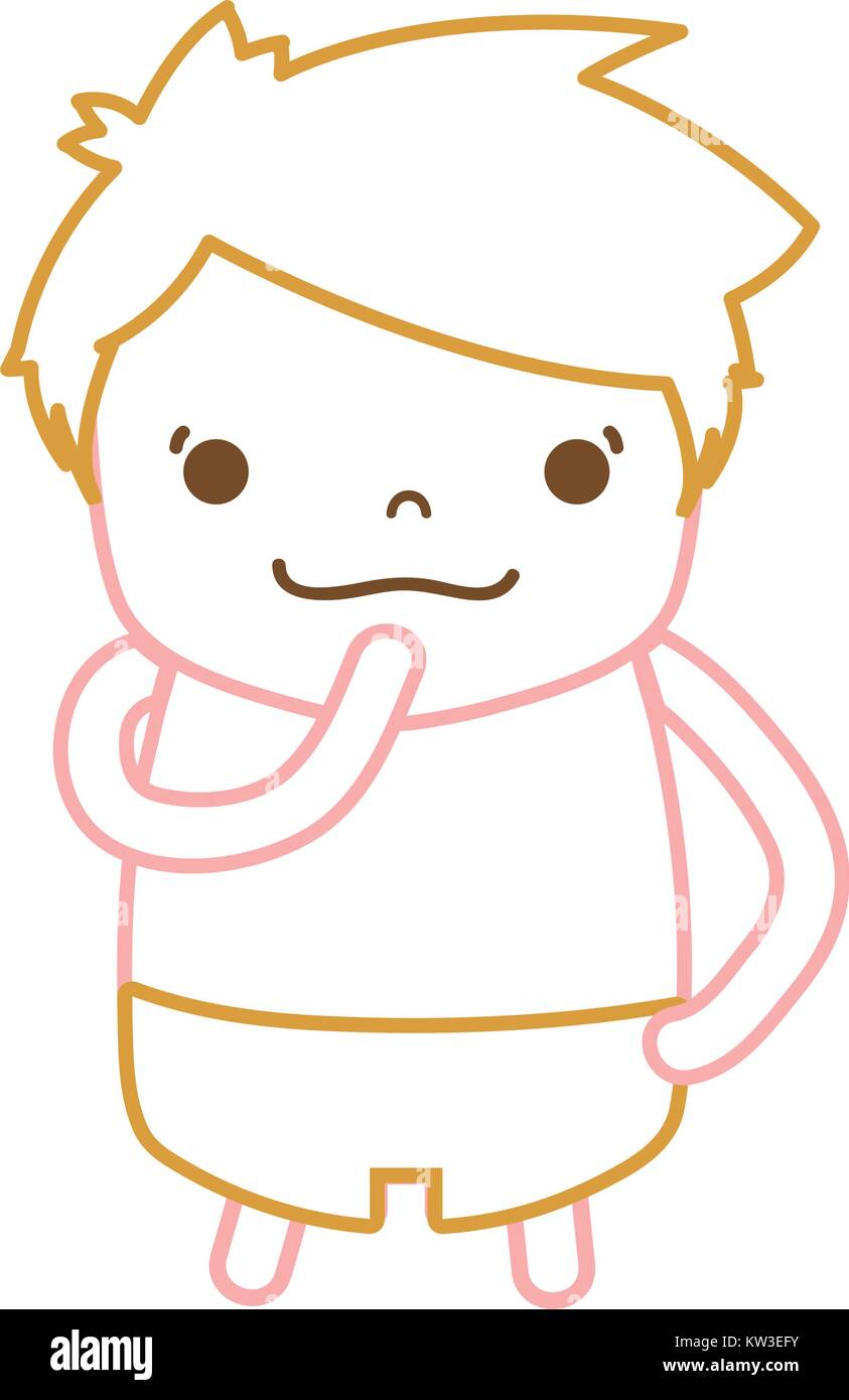 color line boy with hairstyle design and thinking face vector ...