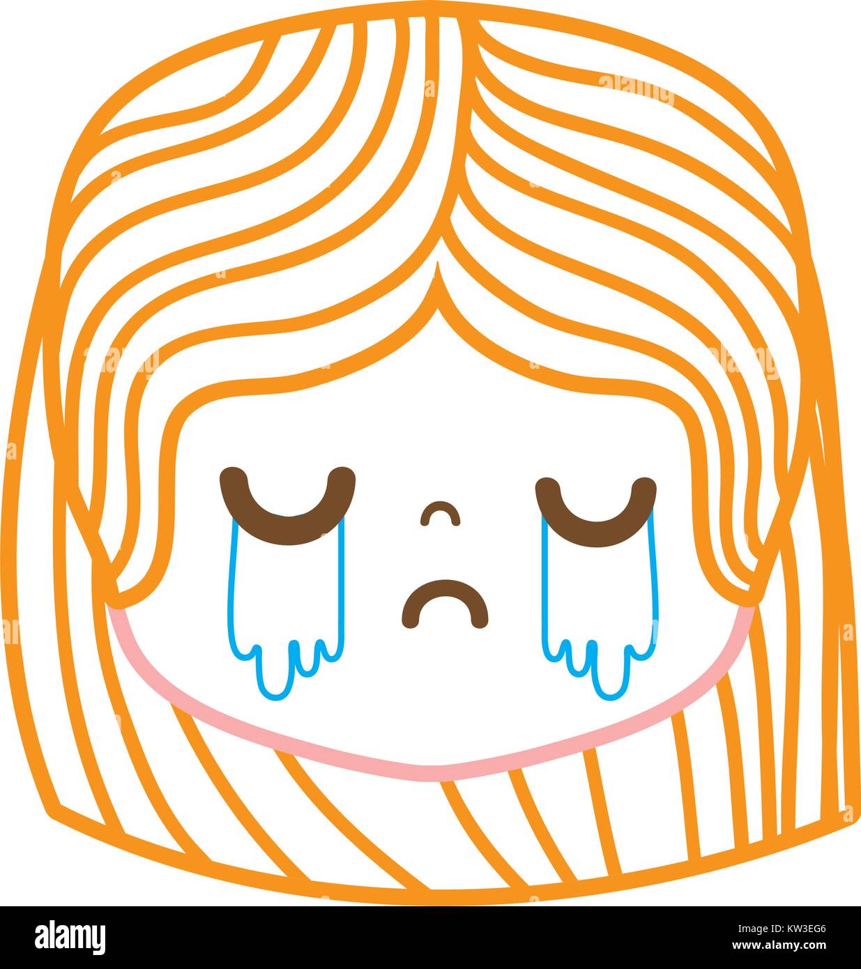 color line girl head with hairstyle and crying face vector illustration ...
