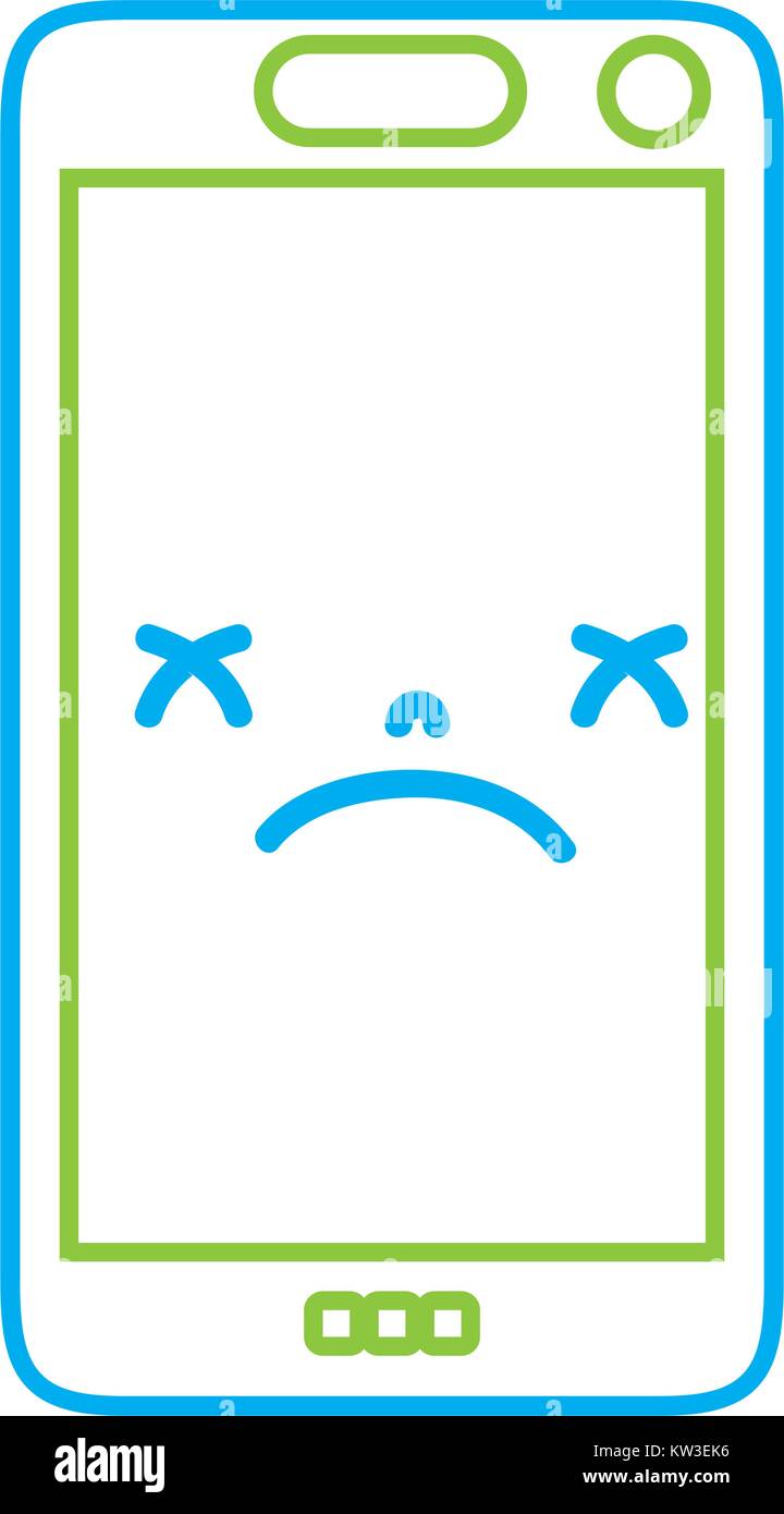 color line kawaii smartphone cute sad face vector illustration Stock ...