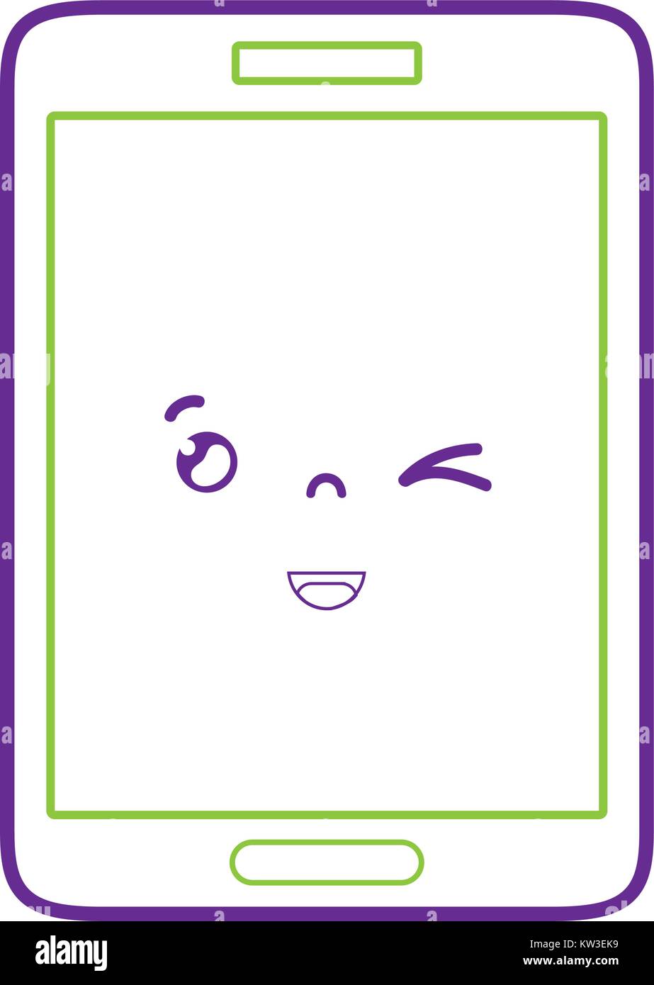 color line kawaii smartphone cute funny face vector illustration Stock ...