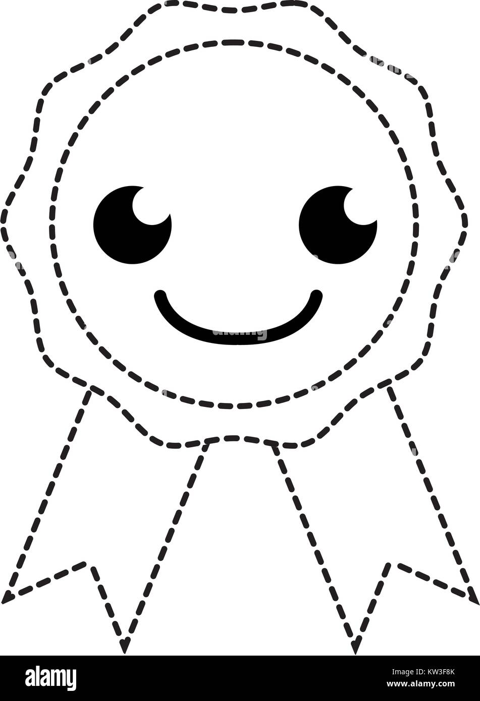 dotted shape happy and cute medal prize kawaii vector illustration ...