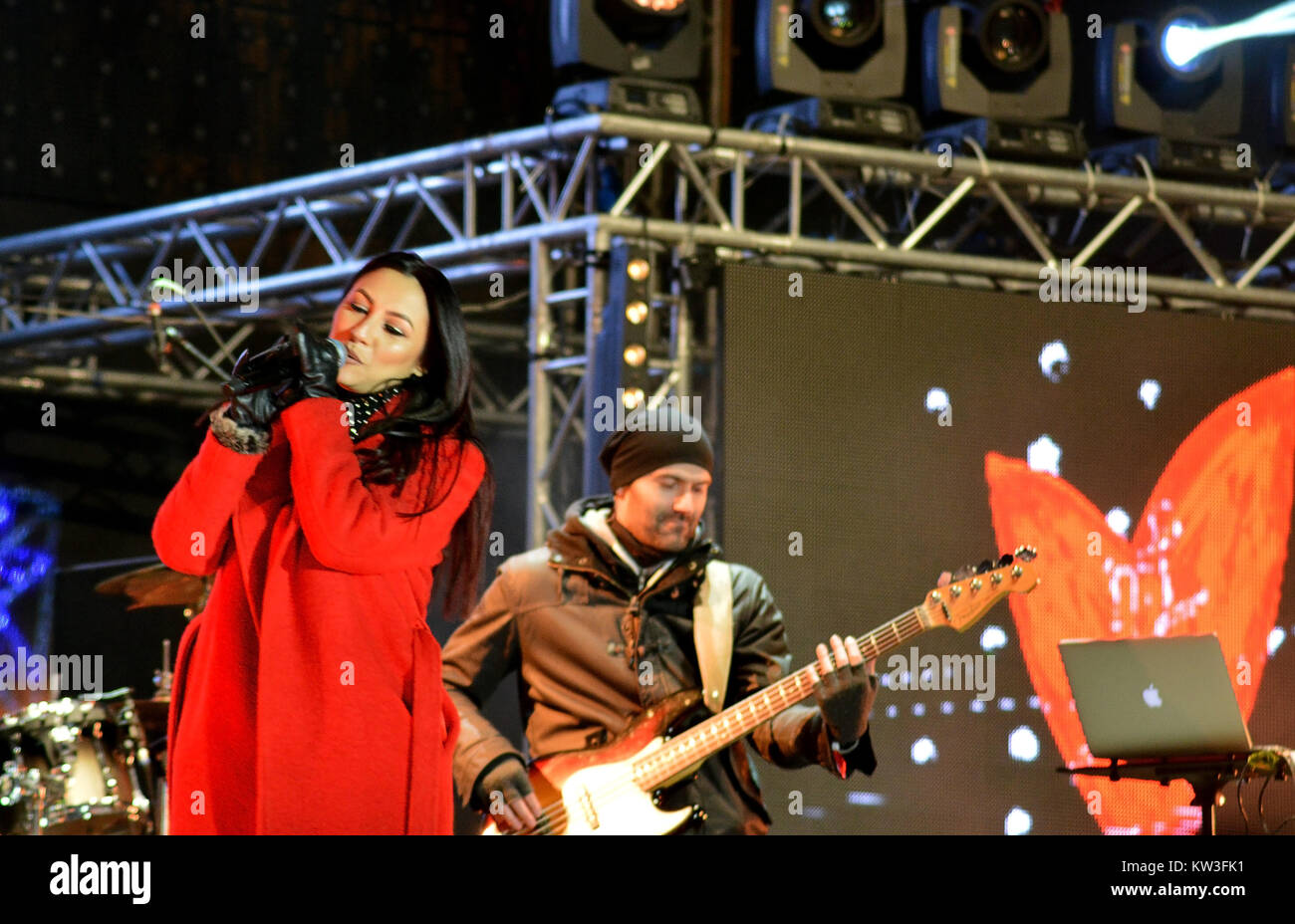 BUCHAREST, ROMANIA - 6 DECEMBER 2017: Romanian singing star, Andra and ...