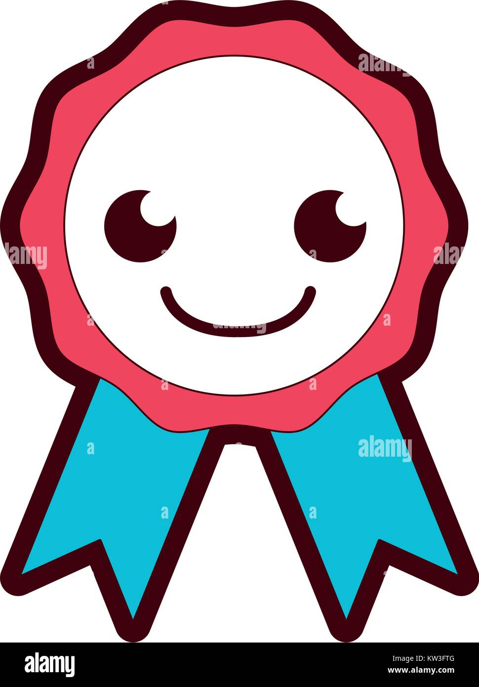 line color happy and cute medal prize kawaii vector illustration Stock ...