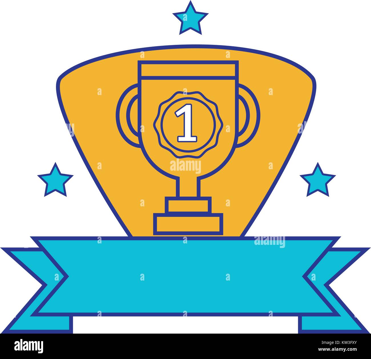 full color cup prize emblem with number one and ribbon design vector ...