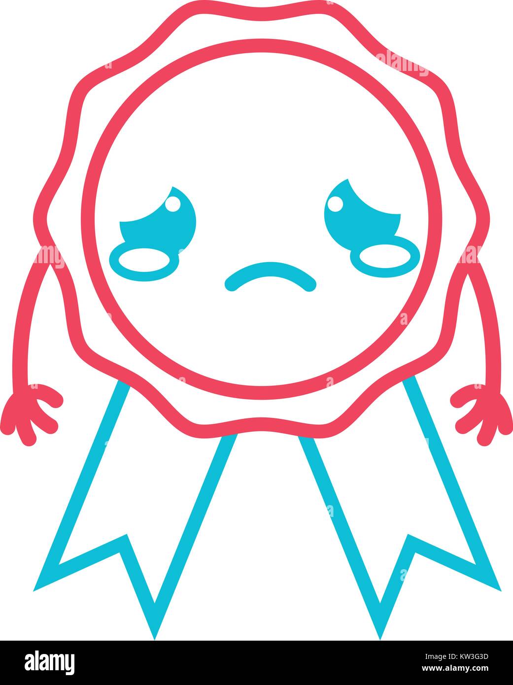 color line sad and tender medal prize kawaii vector illustration Stock ...